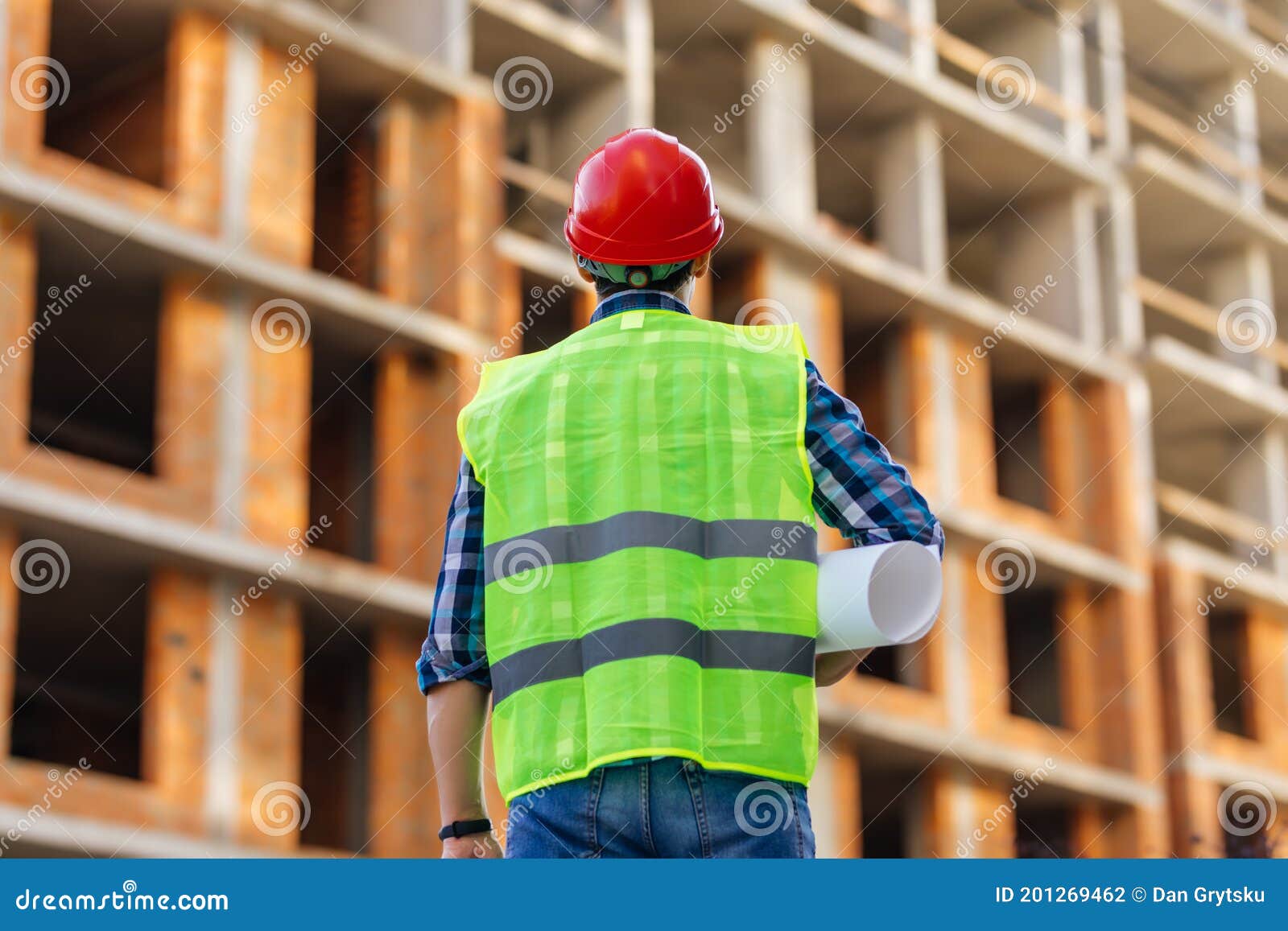 Rear View of Architect Looking Comparing Housing Project with Building ...