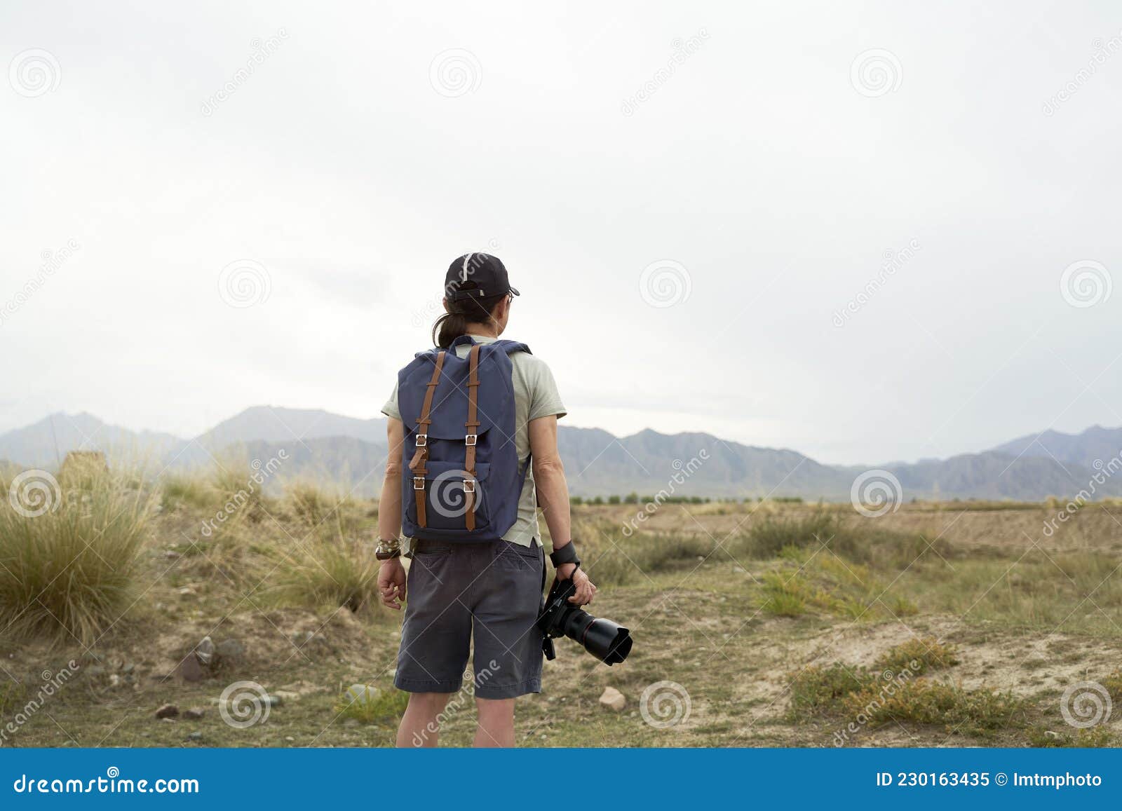 Rear View of Asian Photographer Looking at View Stock Image - Image of ...