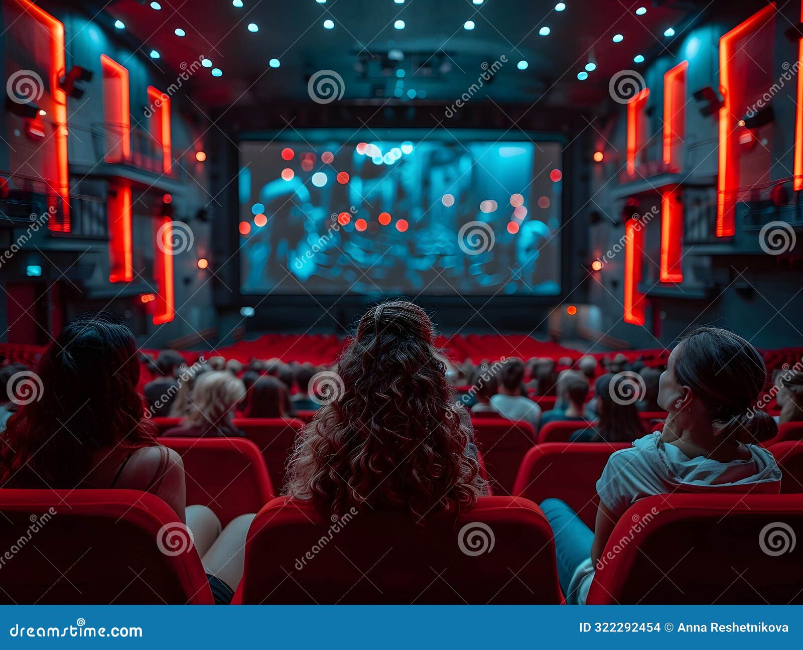 Rear View of the Auditorium in a Cinema. Artificial Intelligence. Stock ...