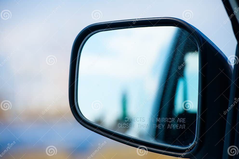 Rear View Auto Mirror Blurred Object Warning Stock Image - Image of ...