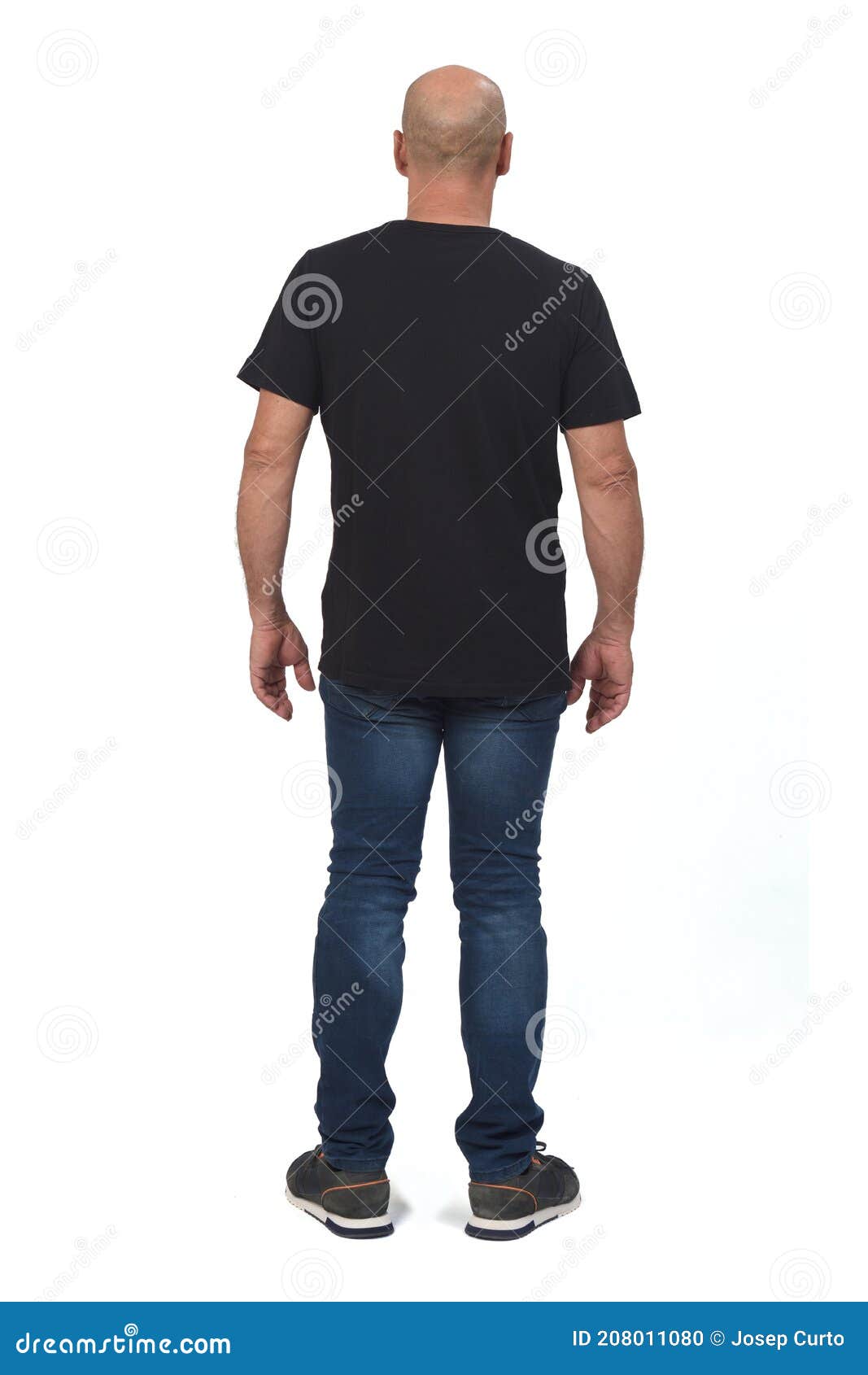 Rear View of a Bald Man on White Background Stock Photo - Image of ...