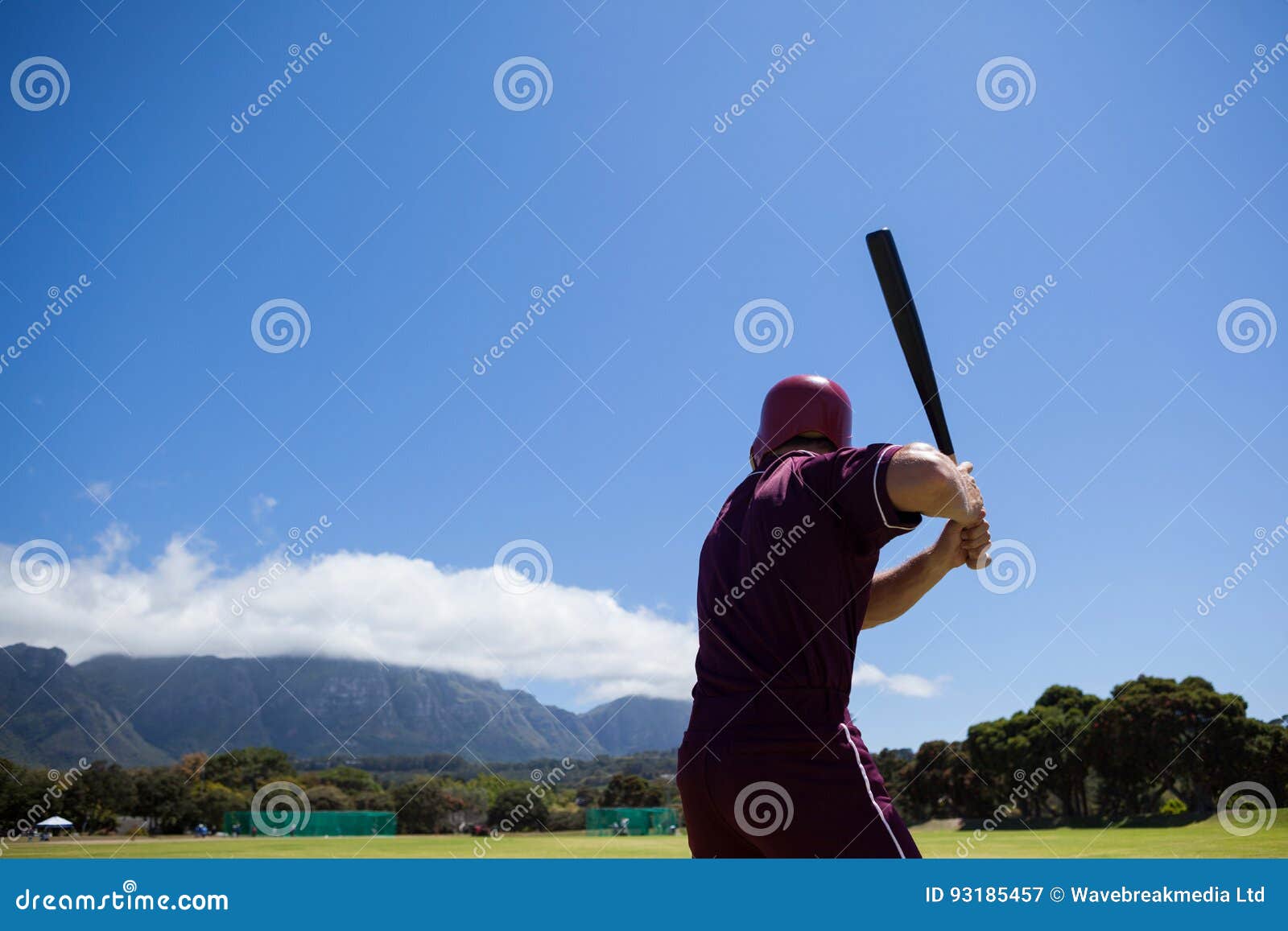 Rear View of Baseball Player with Bat at Field Stock Image - Image of ...