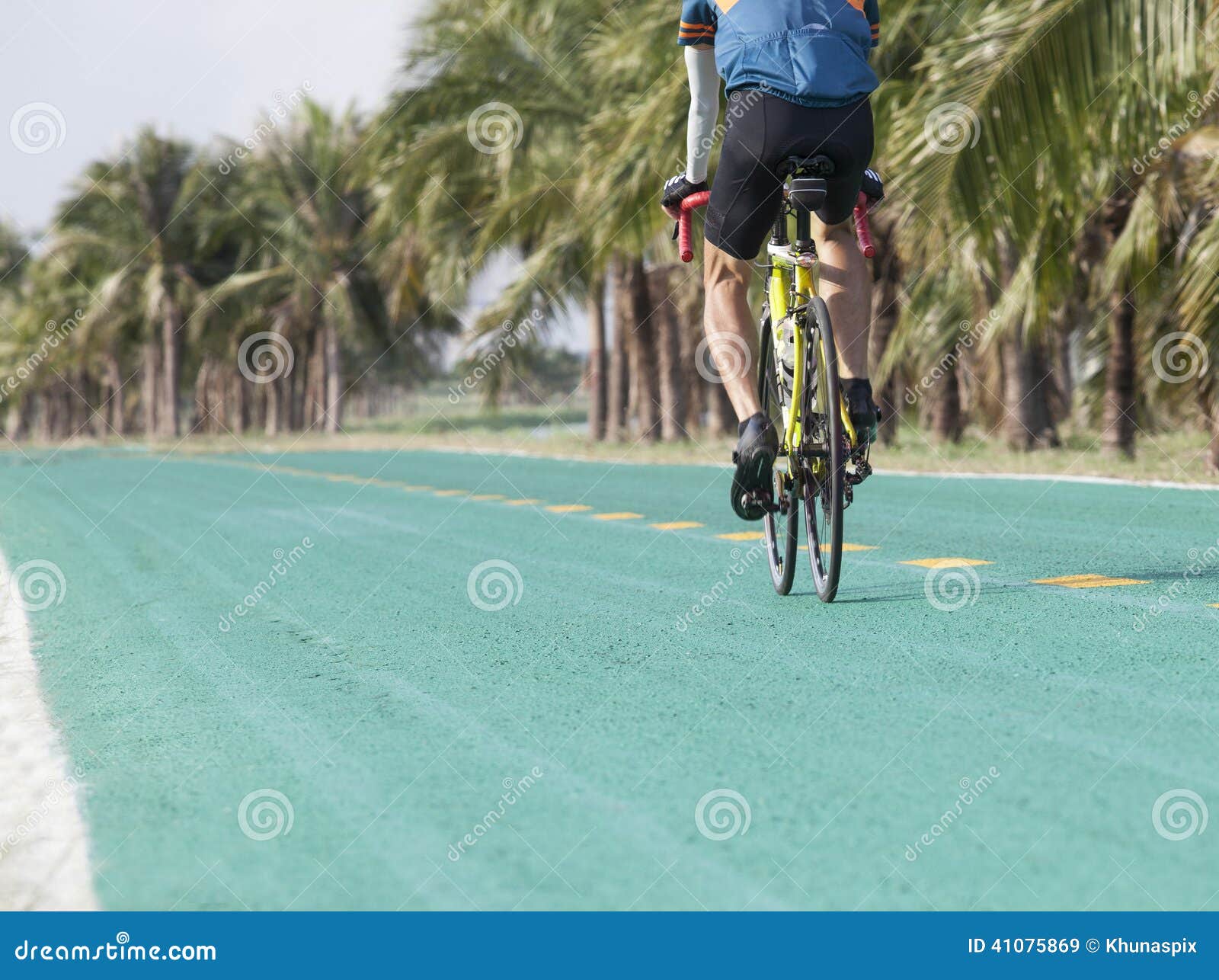 Rear View of Bicycle Man Riding on Green Track Stock Image - Image of ...