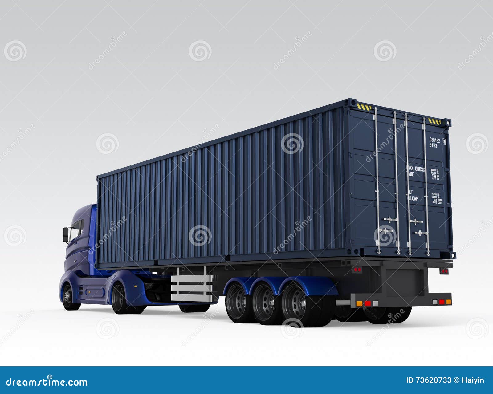 Rear View of Blue Container Truck Isolated on Gray Background Stock ...