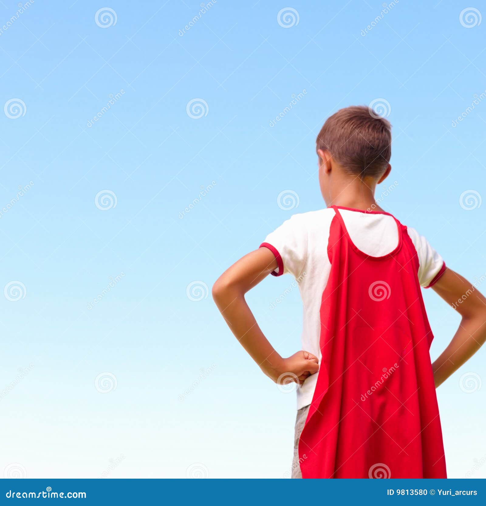 Rear View of a Boy Pretending To Be Superhero Stock Photo - Image of ...