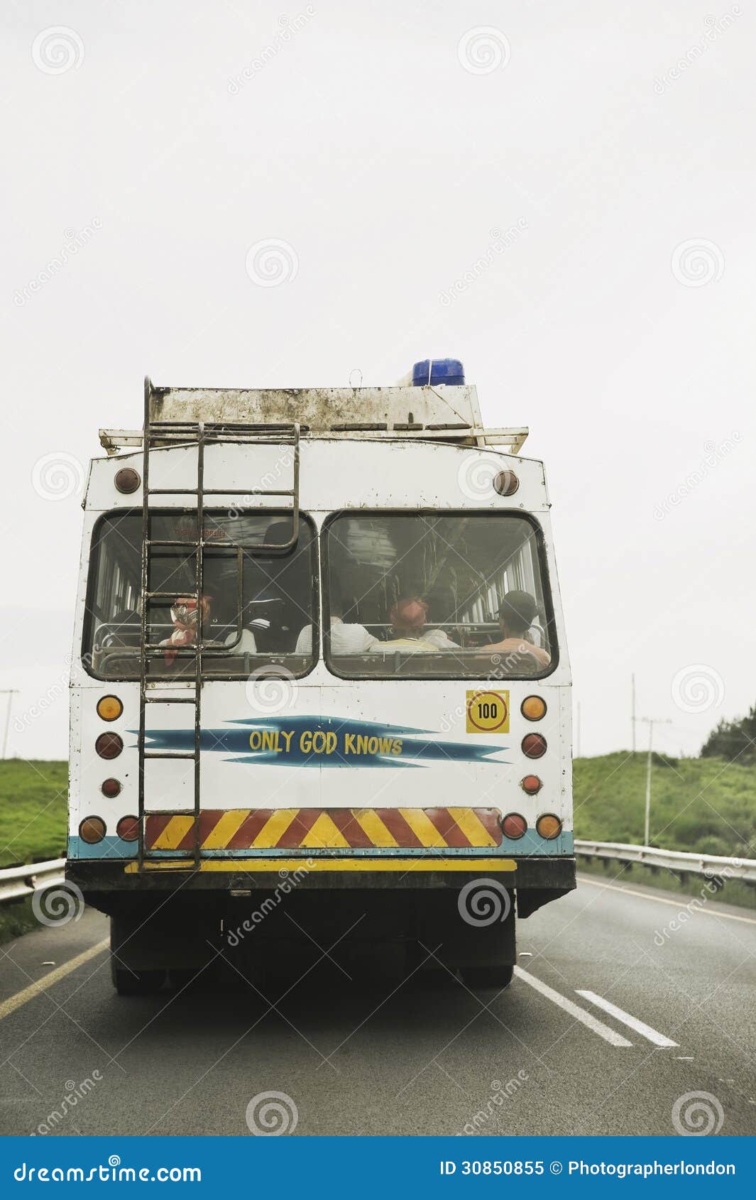Rear View of Bus Transportation Stock Image - Image of outdoors ...