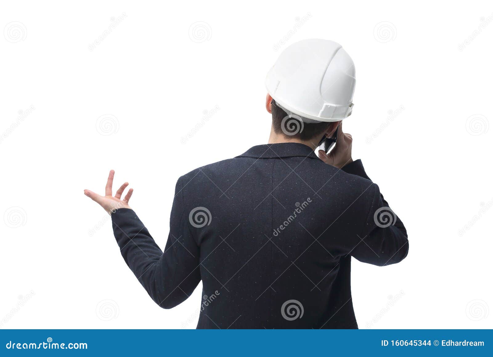Rear View. Businessman Architect Talking on Mobile Phone Stock Photo ... Rear View. Businessman Architect Talking on Mobile Phone Stock Photo ...
