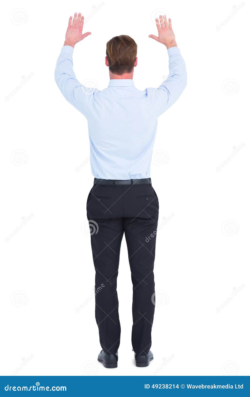 Rear View of Businessman with Hands Up Stock Photo - Image of ...