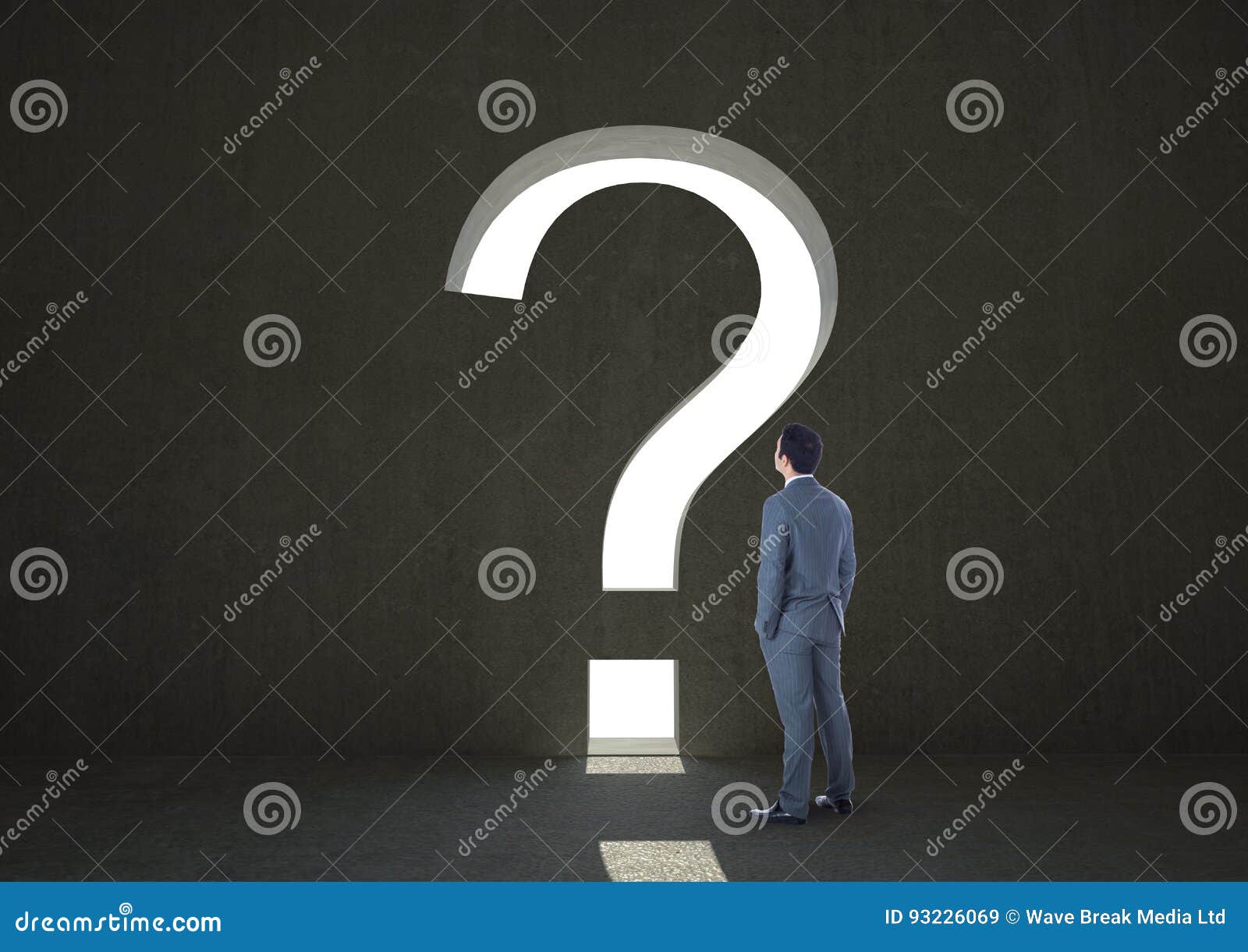 Rear View of Businessman Standing while Looking at Question Mark Sign ...