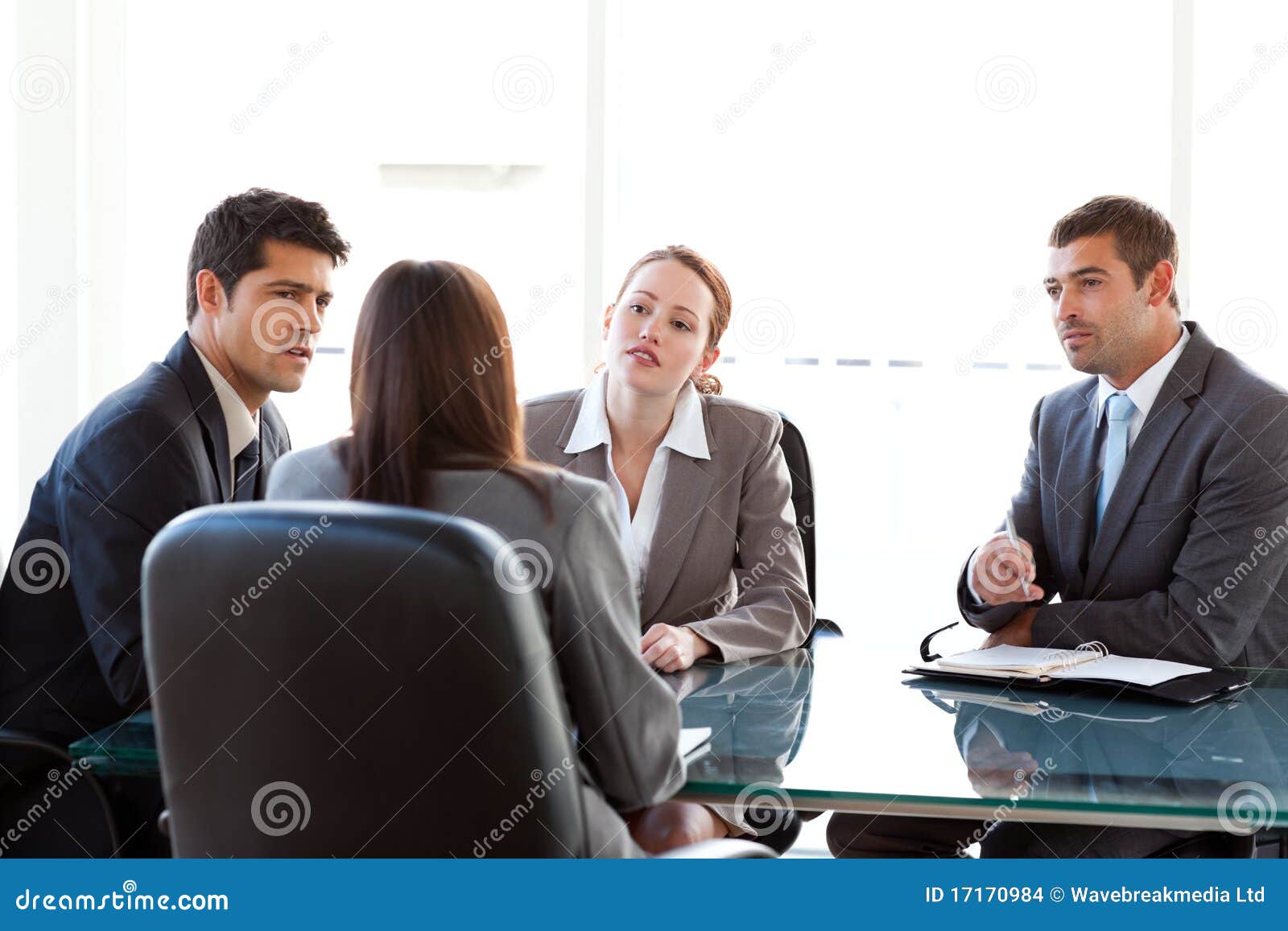 Rear View of a Businesswoman Being Interviewed Stock Photo - Image of ...