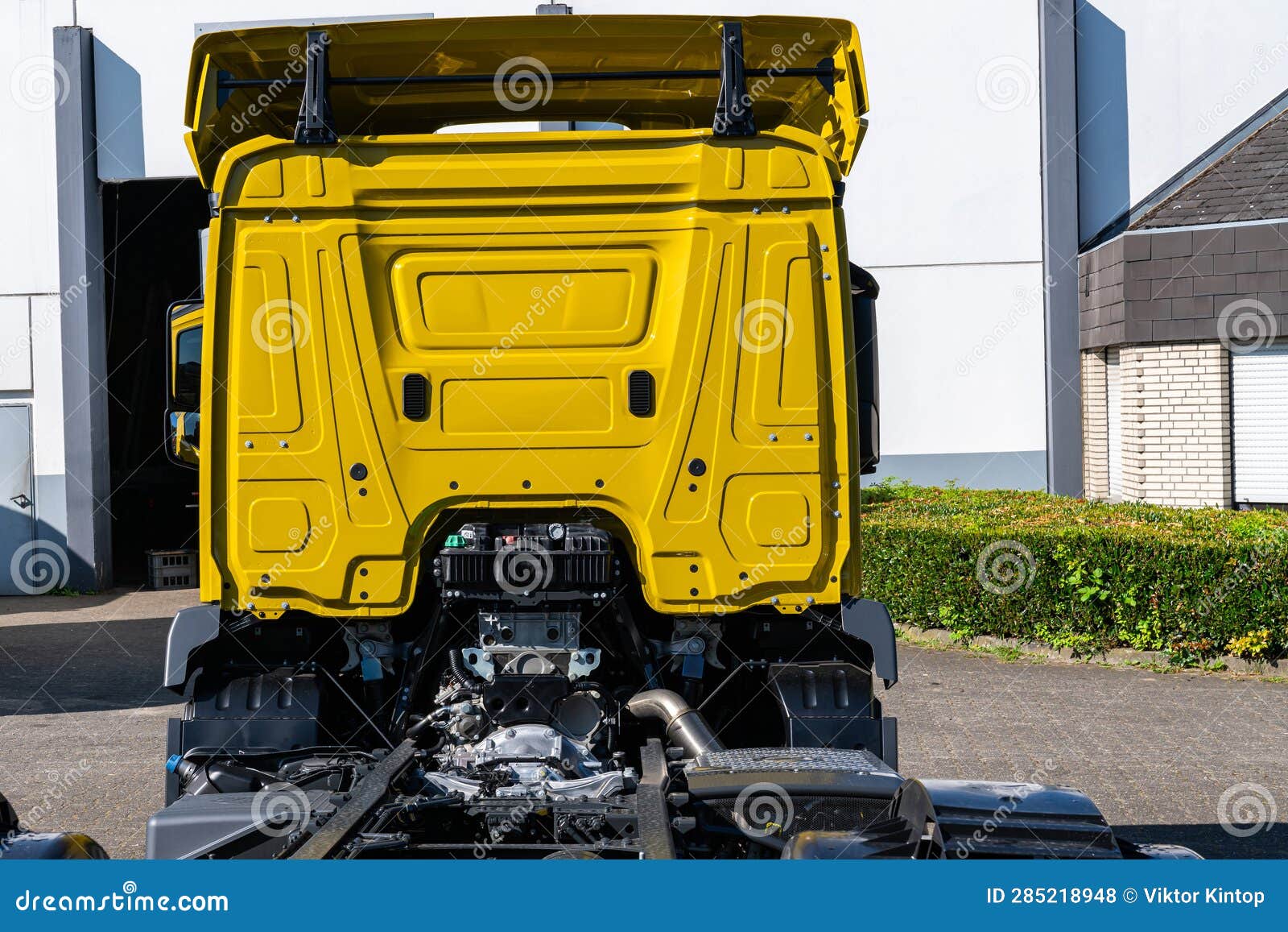 Rear View of the Cab of a Yellow Cargo Semi-trailer Stock Photo - Image ...