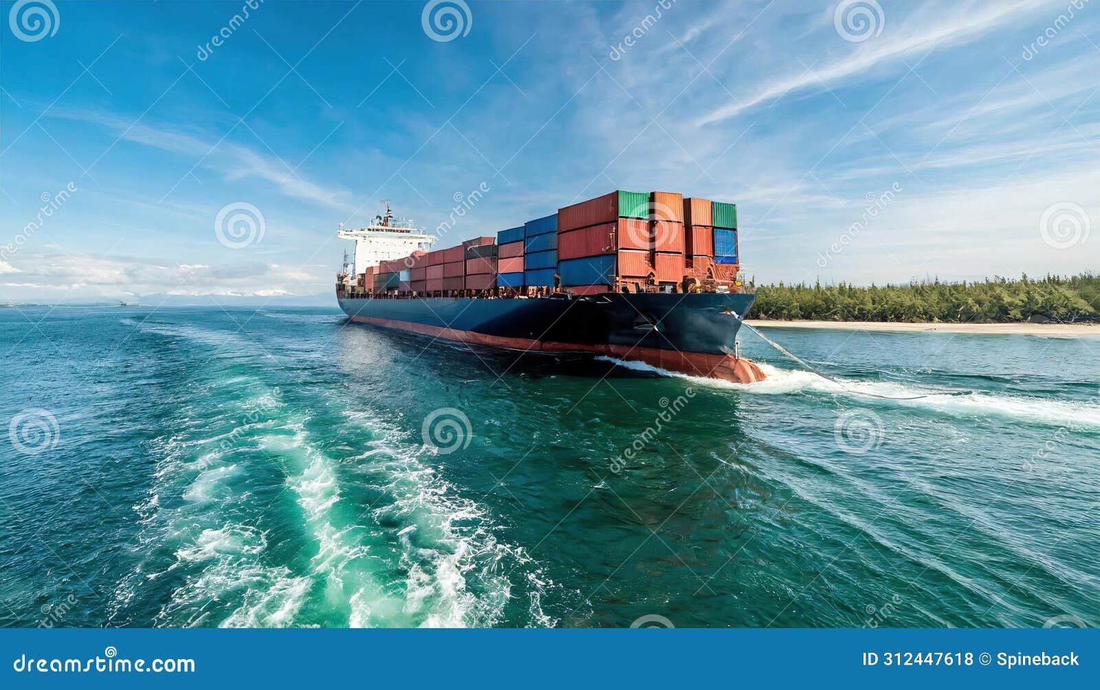 Rear View of Cargo Maritime Ship with Contrail in the Ocean Ship ...