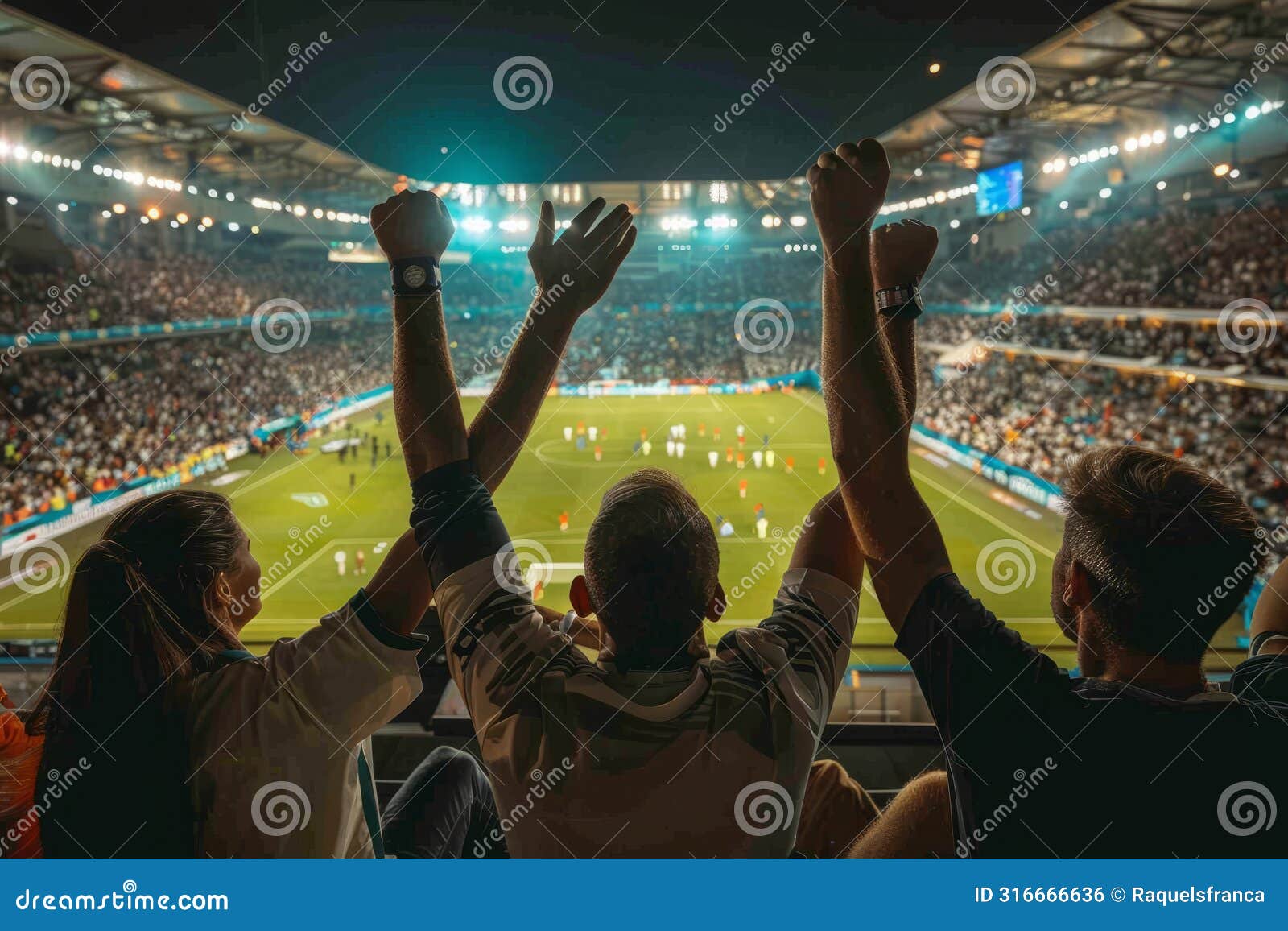 Rear View of Cheering Crowd at a Soccer Stadium during a Match Stock ...