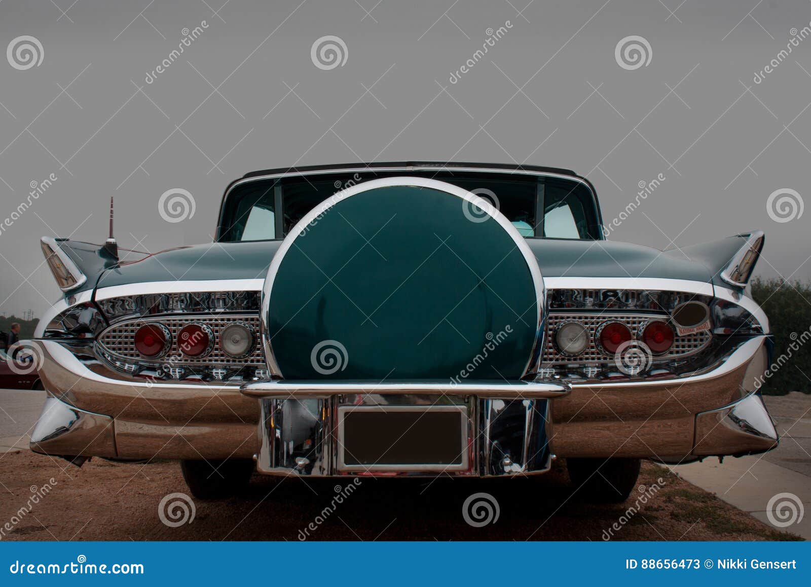 Rear View of Classic American Car Stock Image - Image of blue, green ...