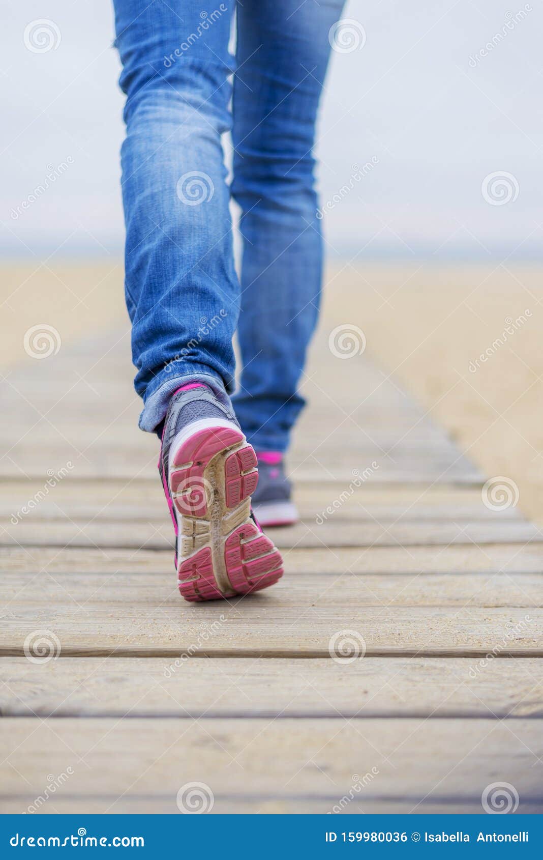 Rear View Closeup of Woman Walking on Beach Stock Photo - Image of ...