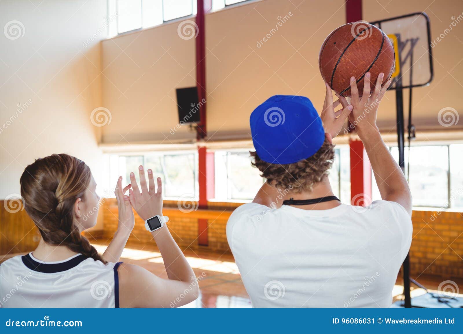 Rear View of Coach Training Basketball Player in Court Stock Image ...