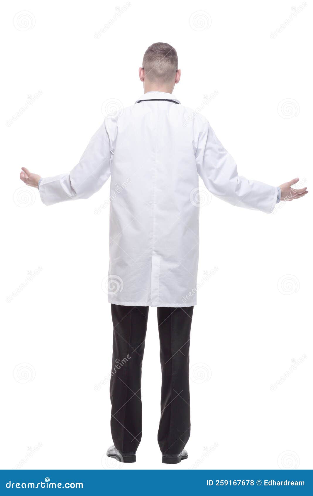 Rear View. Confident Doctor with a Stethoscope Stock Photo - Image of ...