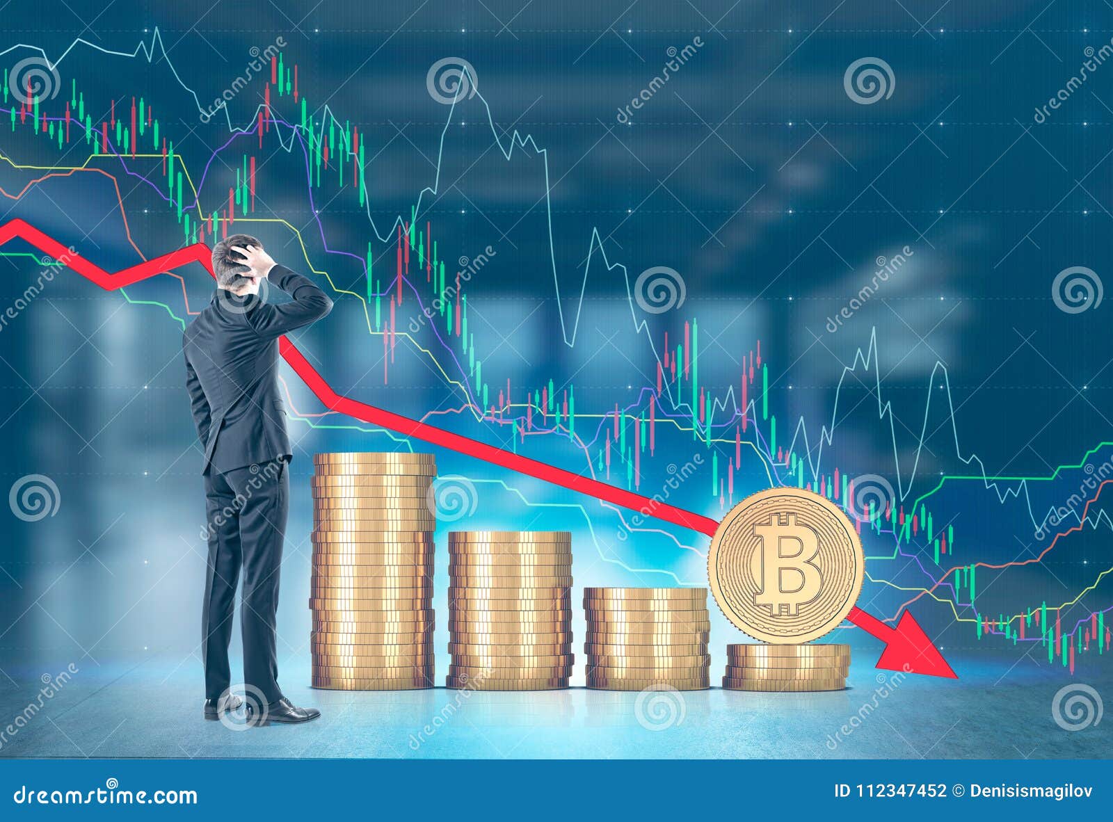 Confused Businessman, Rear View, Bitcoin Fall Stock Photo - Image of ...