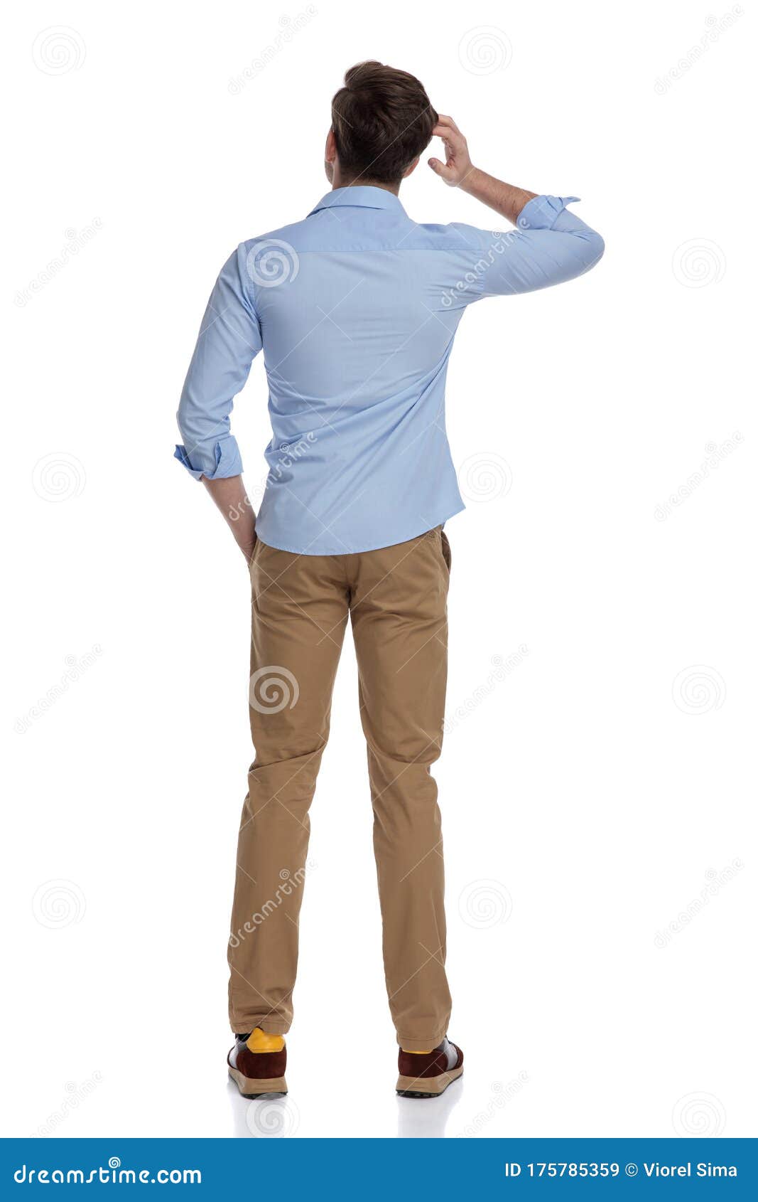 Rear View of Confused Casual Man Scratching His Head Stock Image ... Rear View of Confused Casual Man Scratching His Head Stock Image ...