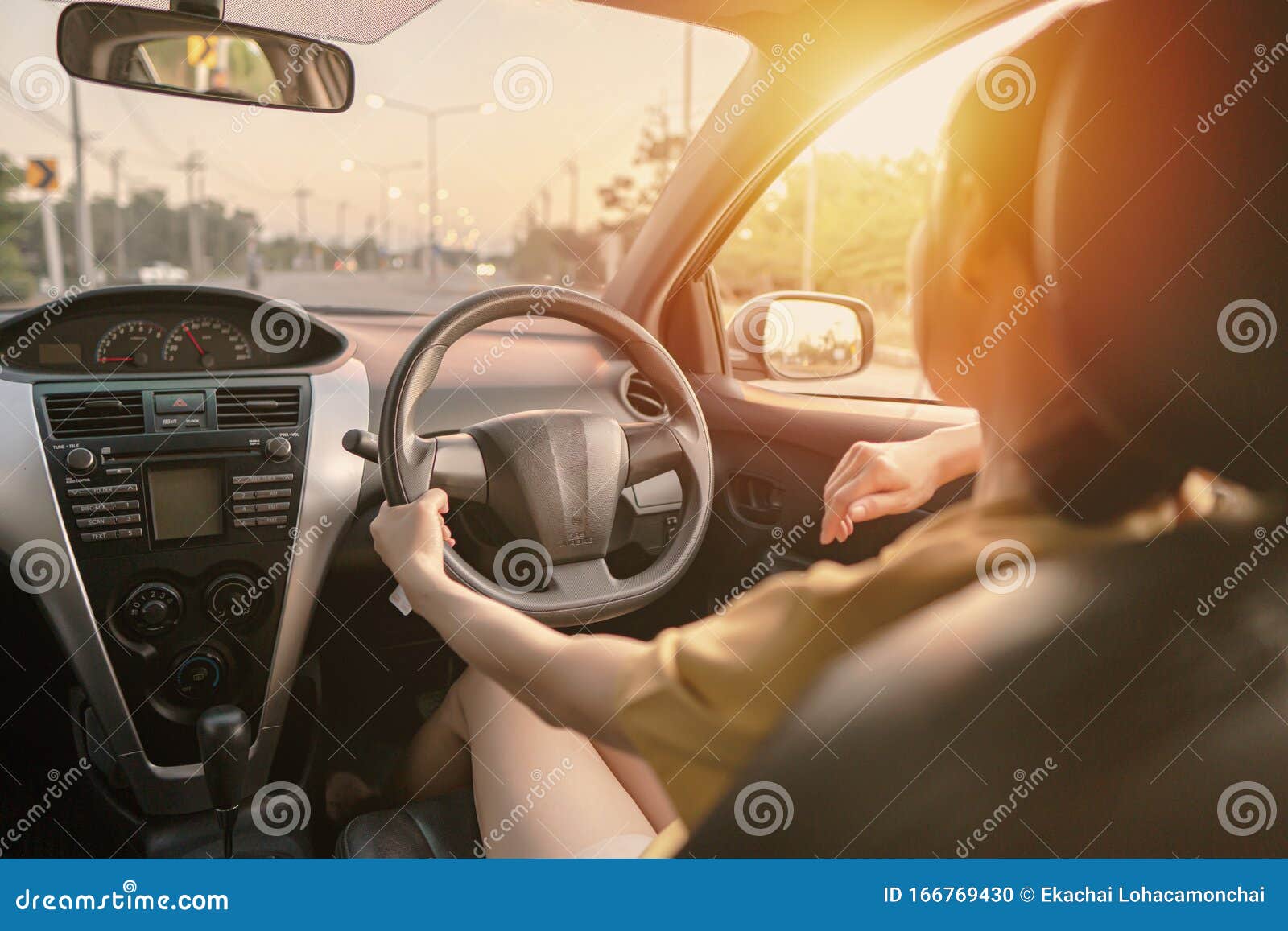 Rear View of Cool Woman in Driving Car Stock Photo - Image of ...