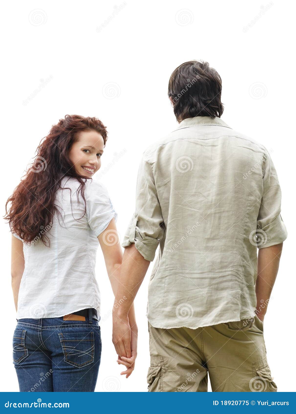 Rear View of a Couple with Female Looking Behind Stock Image - Image of ...