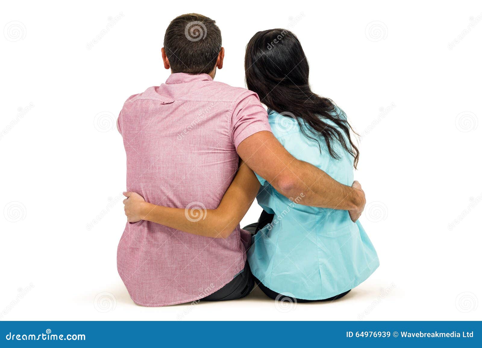 Rear View of Couple Hugging Sitting Stock Image - Image of hair ...