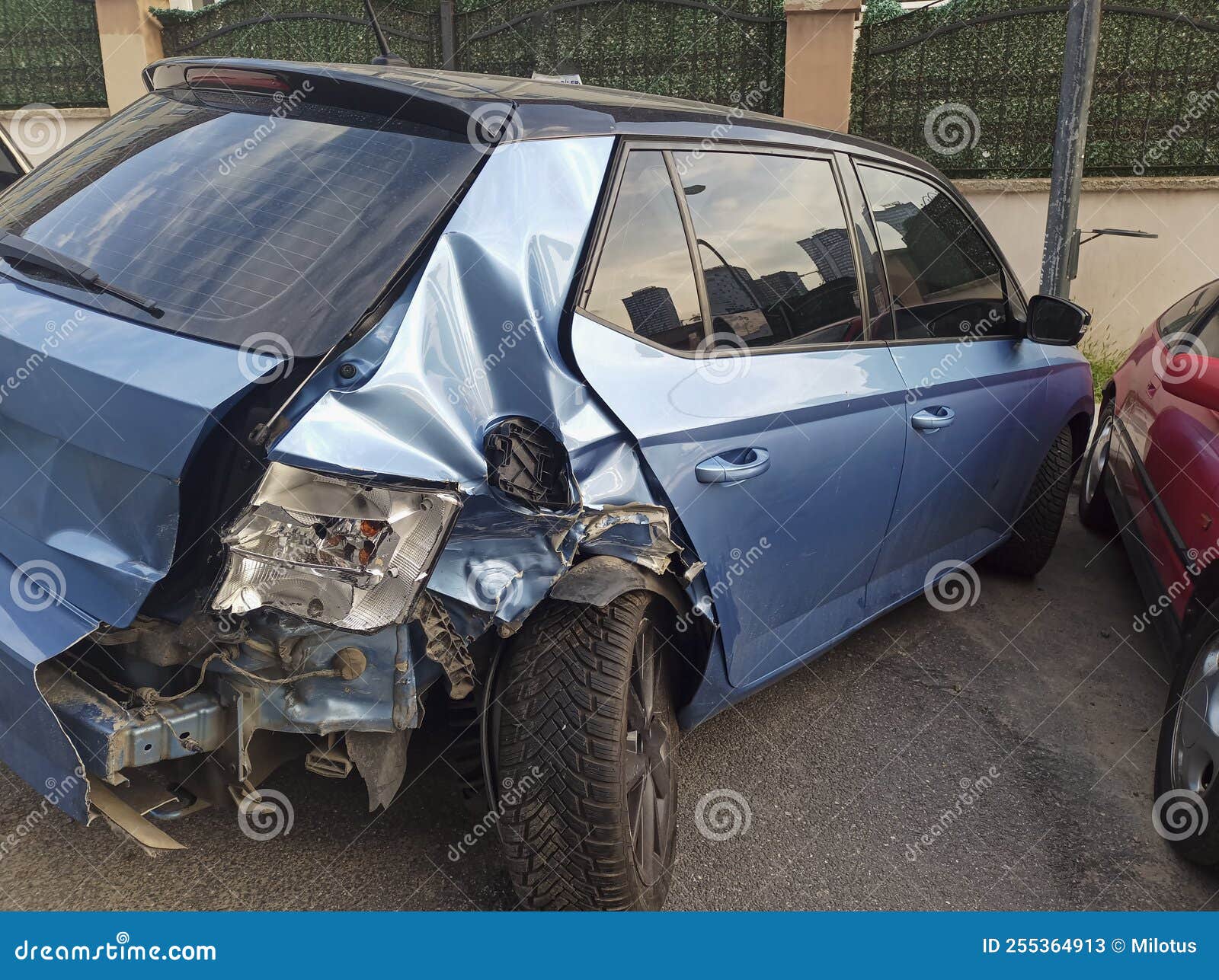 Rear View of a Crashed Blue Hatchback Car at Street Stock Image - Image ...