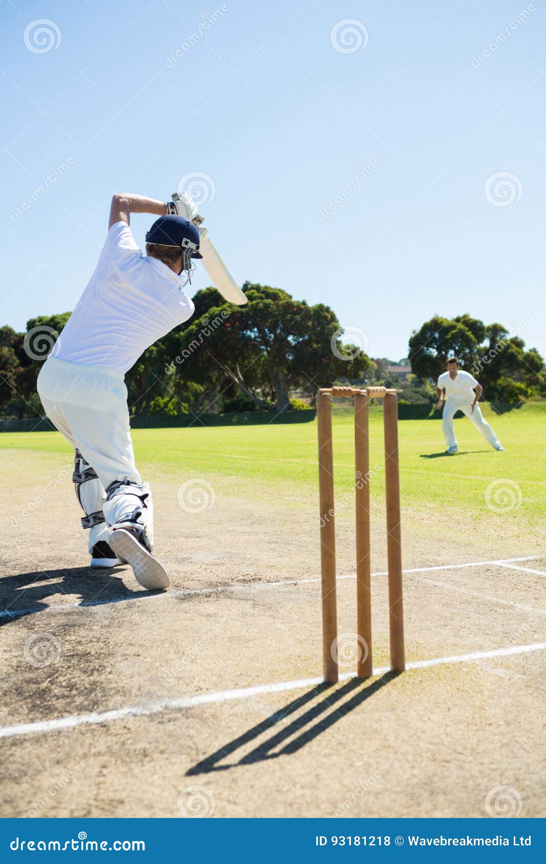 Rear View of Cricket Player Batting while Playing on Field Stock Photo ...