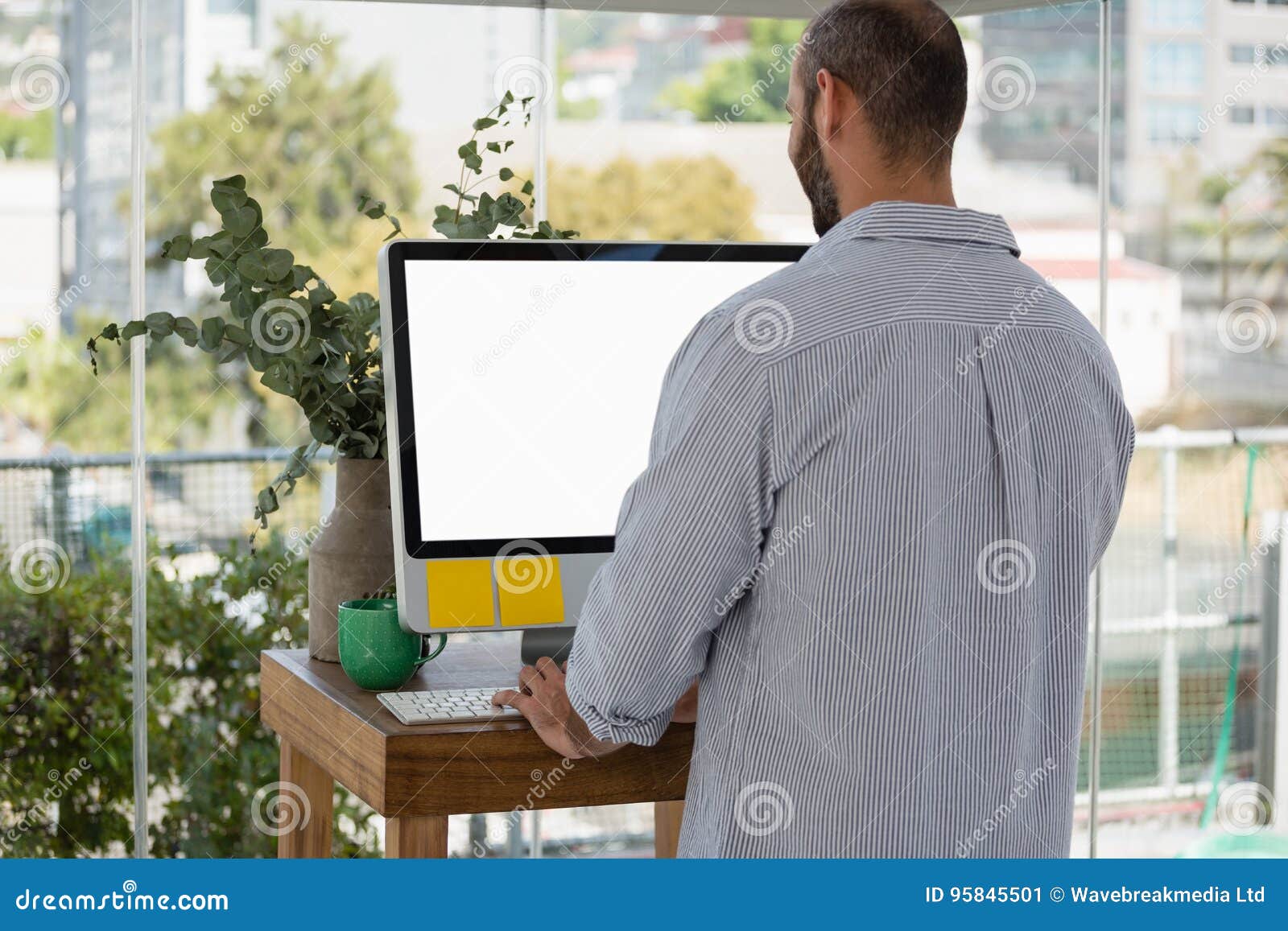 Rear View of Designer Using Computer in Office Stock Image - Image of ...