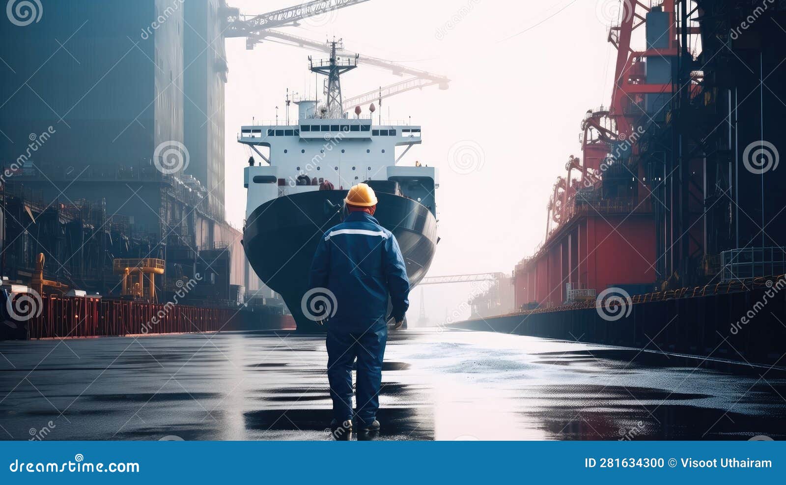 Shipyard, With A View Of Various Vessels Under Construction And Repair ...