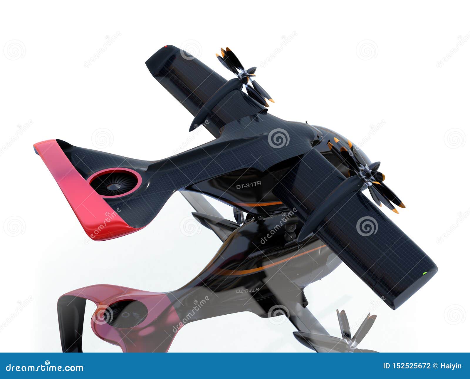 Rear View of E-VTOL Passenger Aircraft Isolated on White Background ...