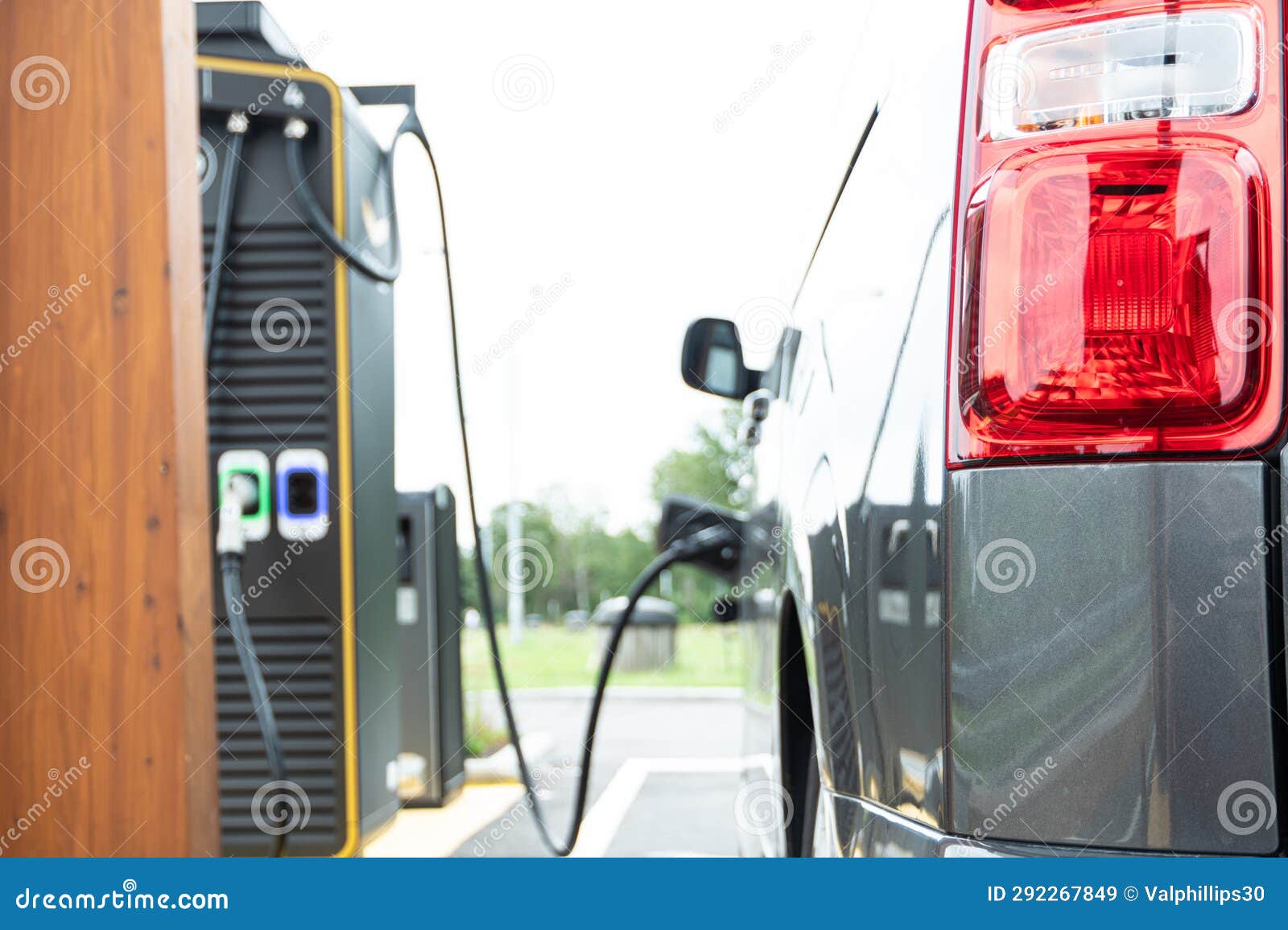 Electric Van Campervan On Charge At Public Charging Station Royalty ...