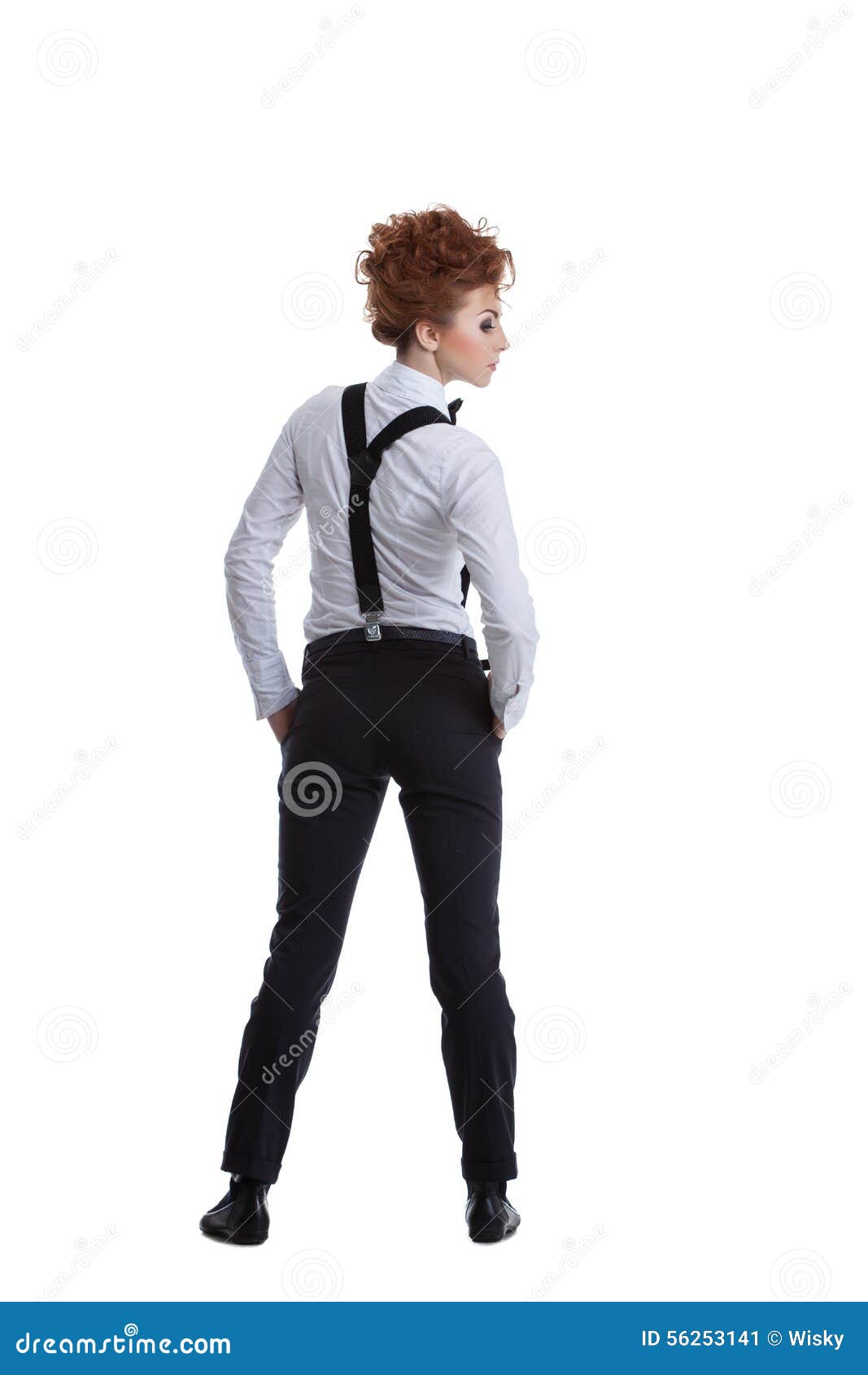 Rear View on Elegant Female Dancer in Formal Suit Stock Image - Image ...
