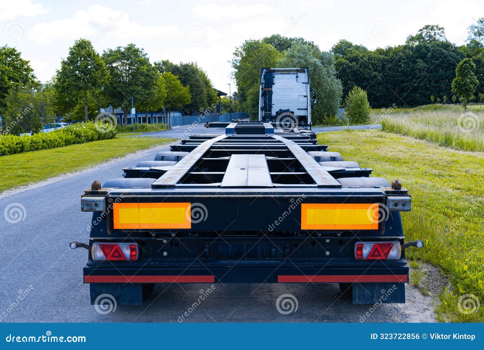 Rear View of an Empty Semi-trailer Standing on the Side of the Road ...