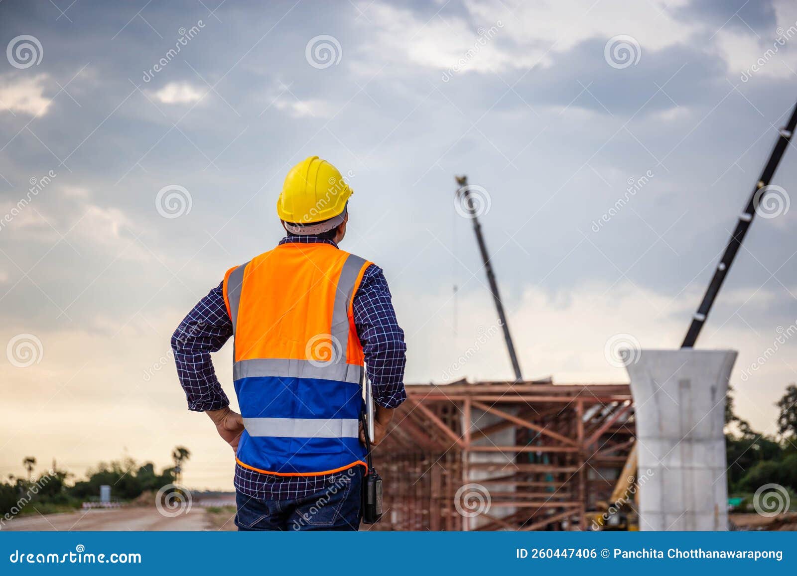 Rear View of Engineer Under Inspection and Checking Project at the ...