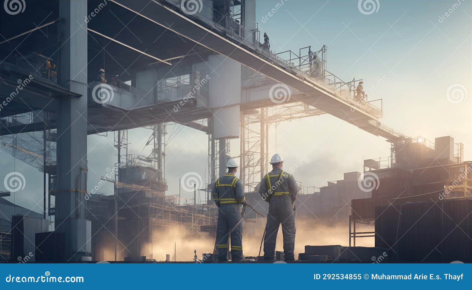 Rear View of Engineers and Technicians Working on Building Construction ...