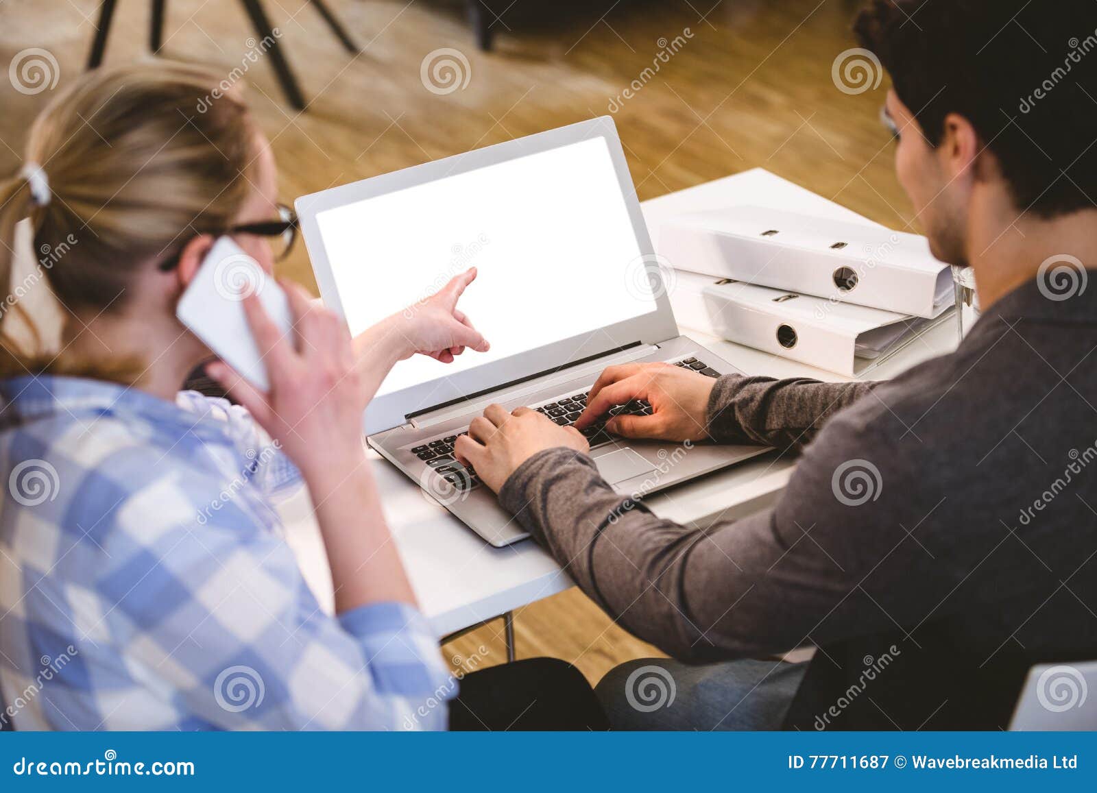 Rear View of Executives Working at Creative Office Stock Image - Image ...