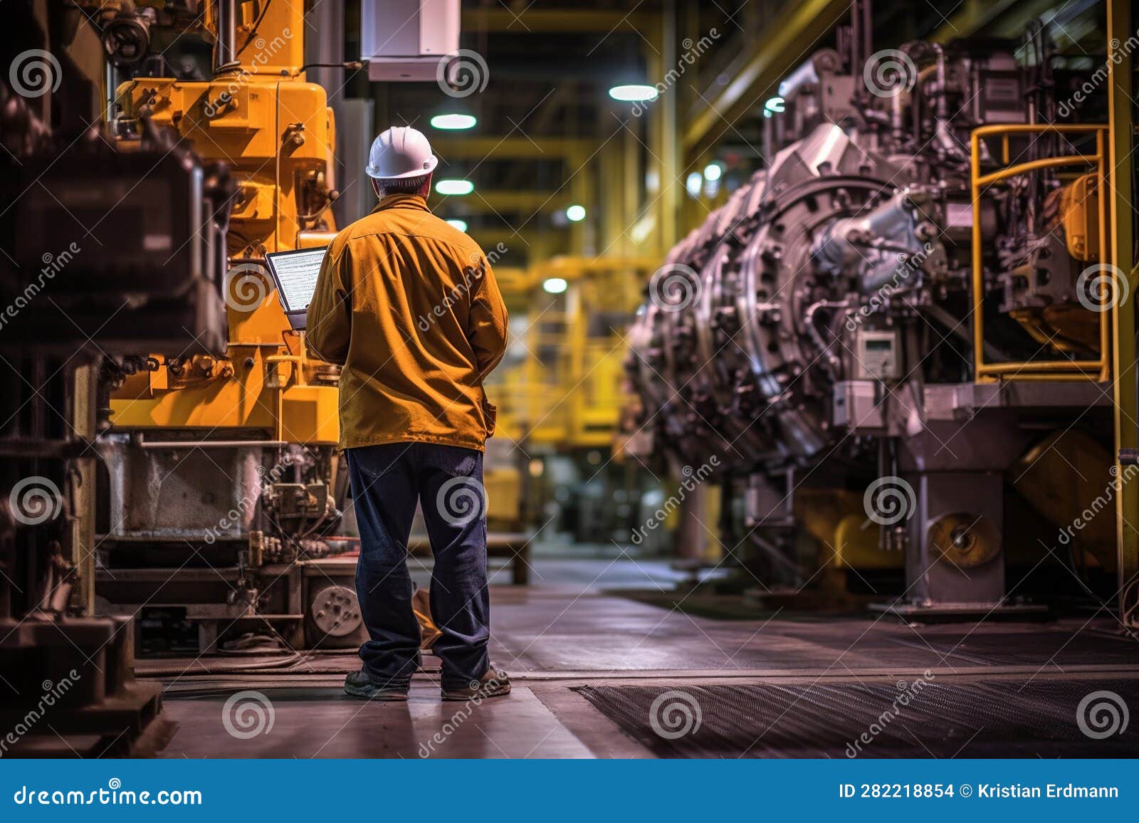 A Back View of a Factory Worker Engaging with a VR Headset for Training ...