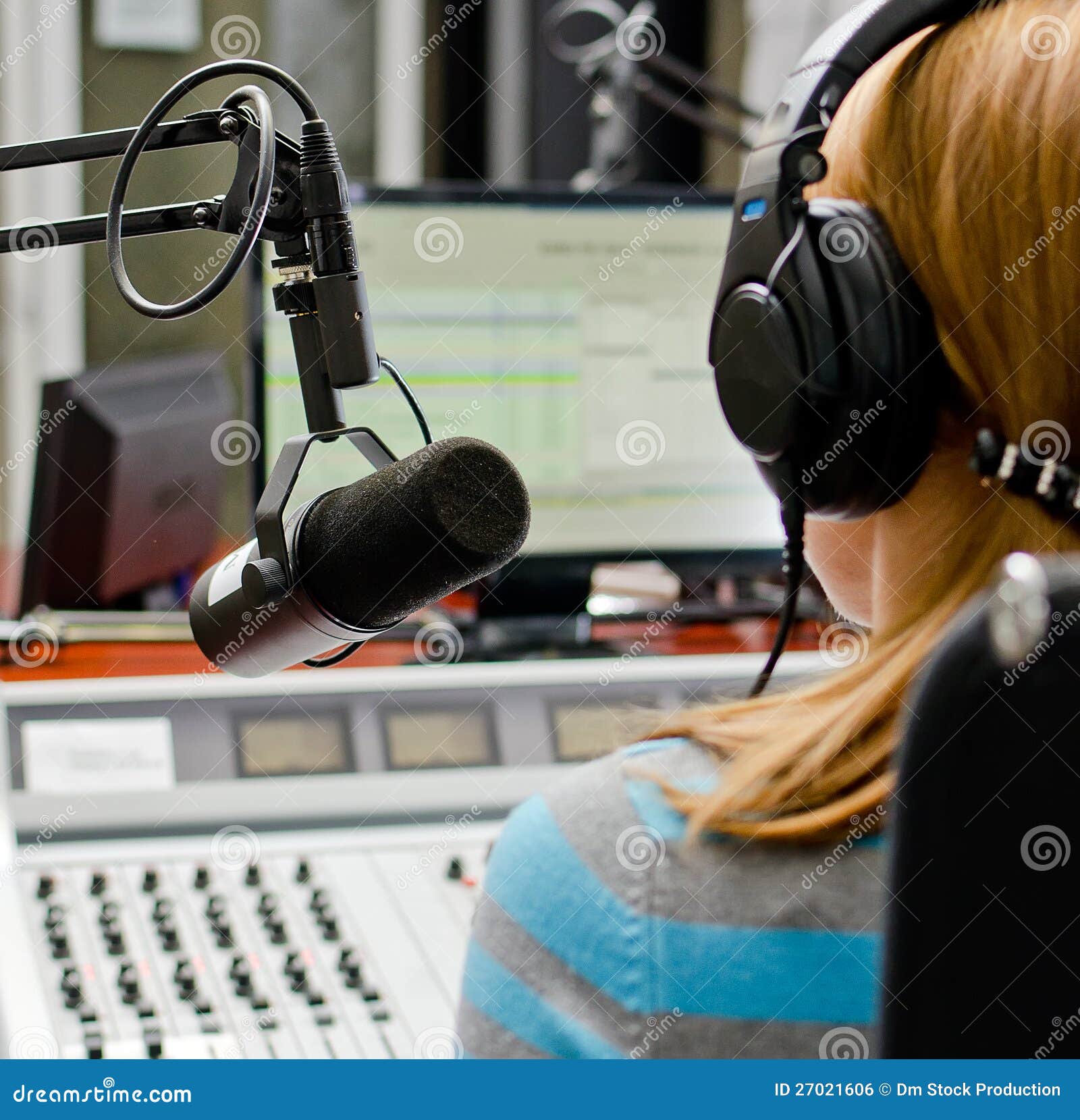 Rear View of Female Dj Working Stock Photo - Image of earphones ...