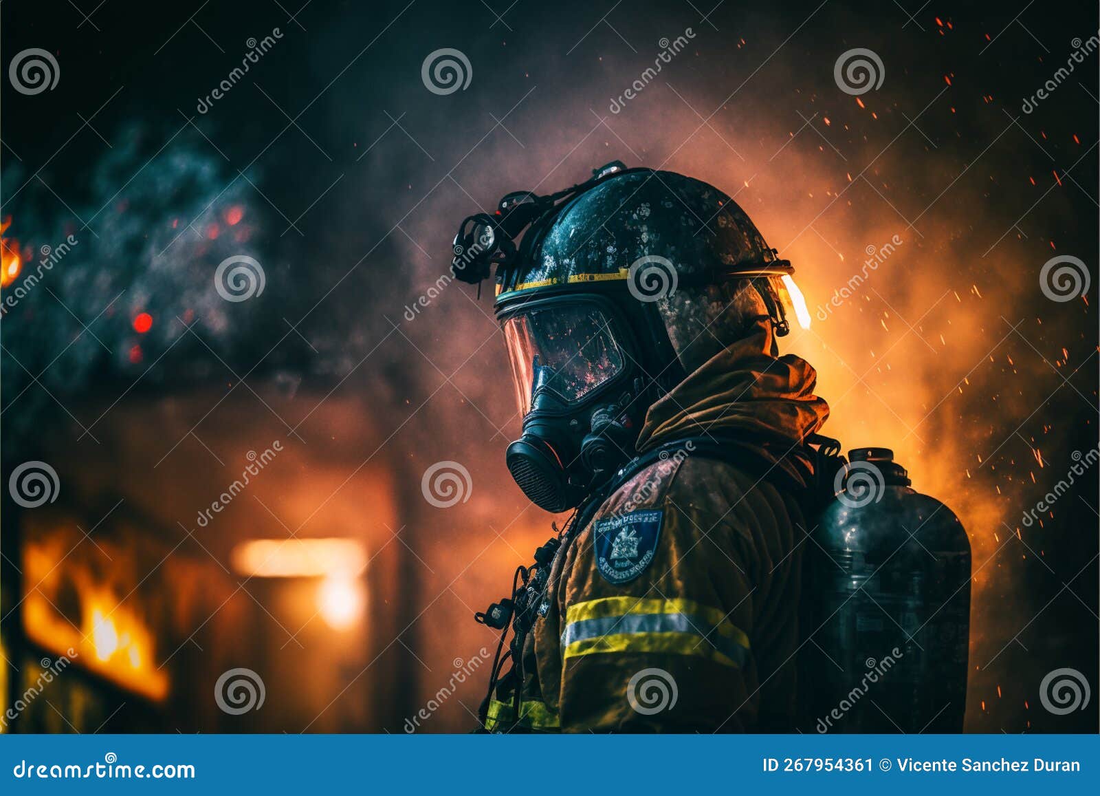 Rear View of a Firefighter on a Street in a Fire, Generative Ai Stock ...