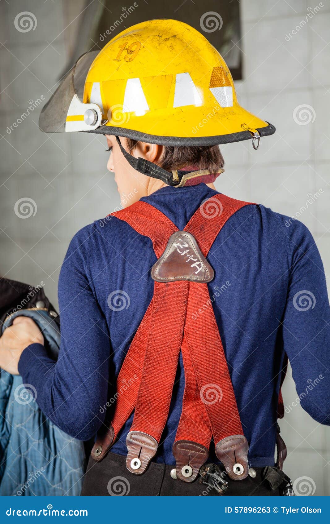 Rear View of Firewoman in Uniform Stock Image - Image of caucasian ...