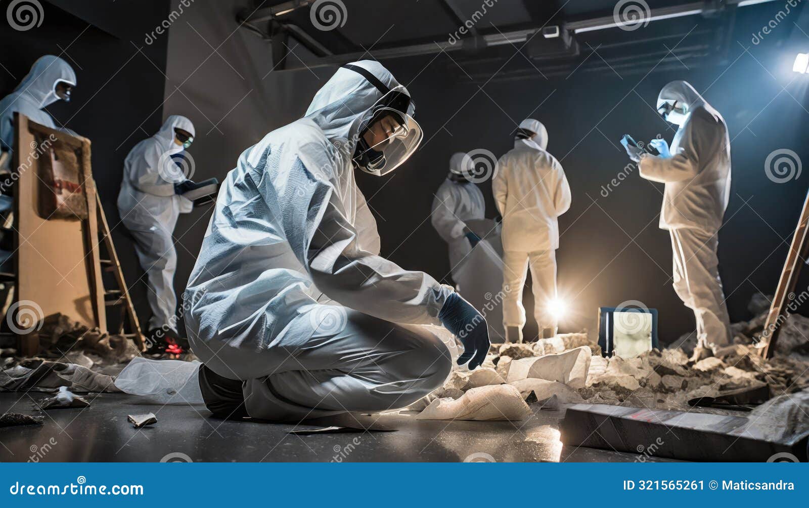 Forensic Investigators Working At A Messy Crime Scene. Generated With ...