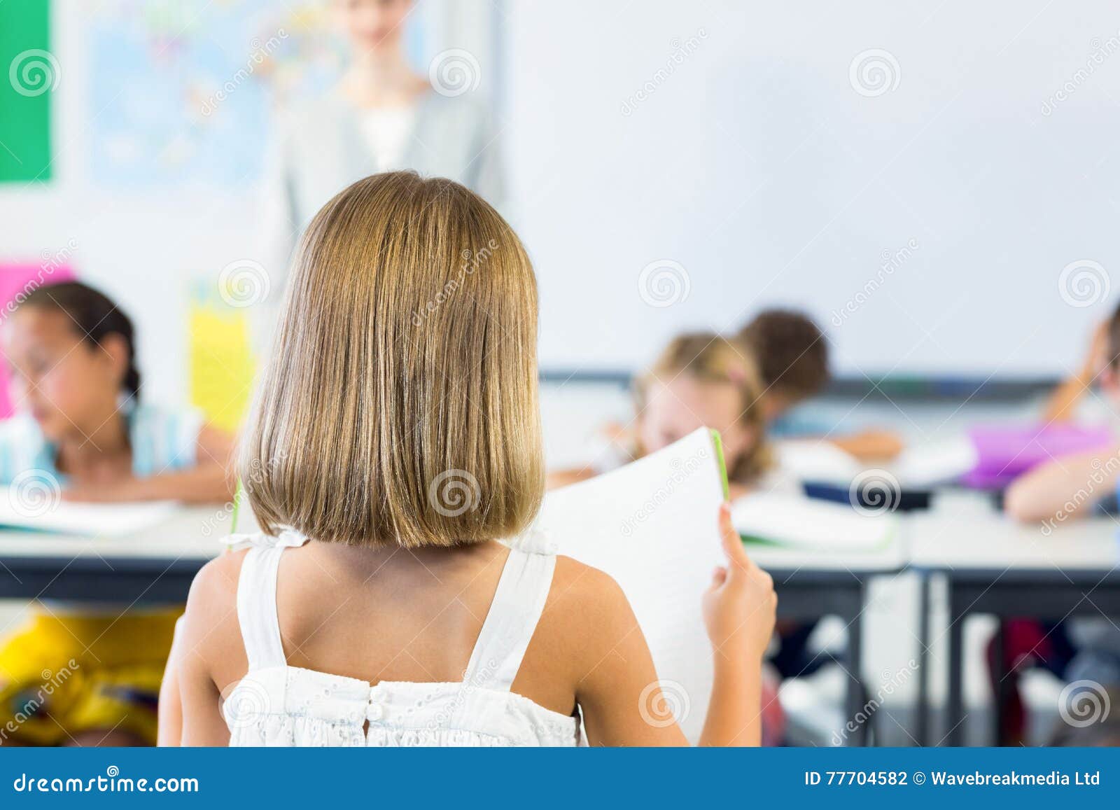 Rear View of Girl Reading Book Stock Photo - Image of light, casual ...