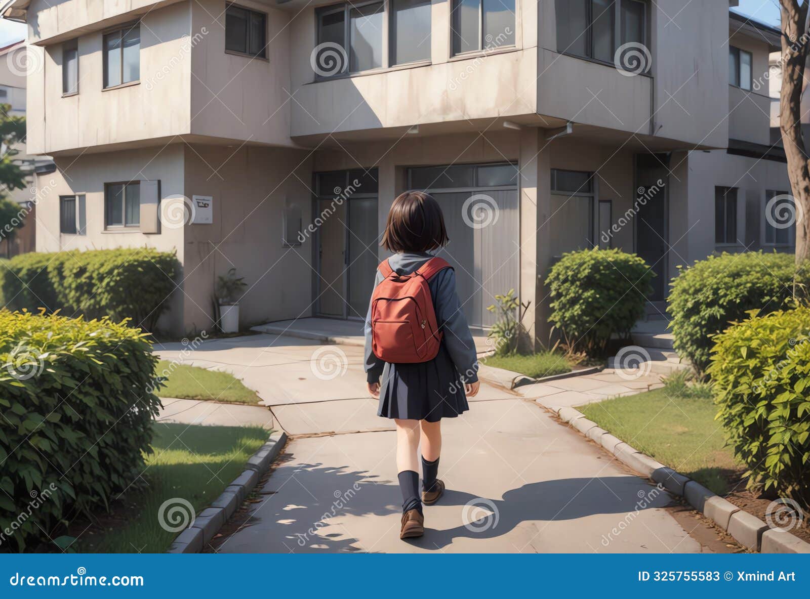 Rear View Girl Student Walking To School Stock Illustration ...