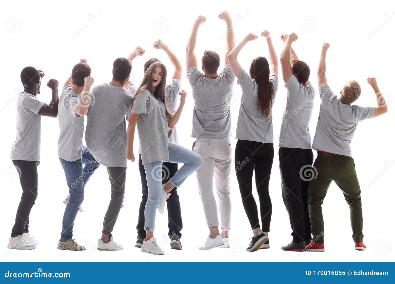Rear View. a Group of Happy Young People Looking Forward Stock Image ...