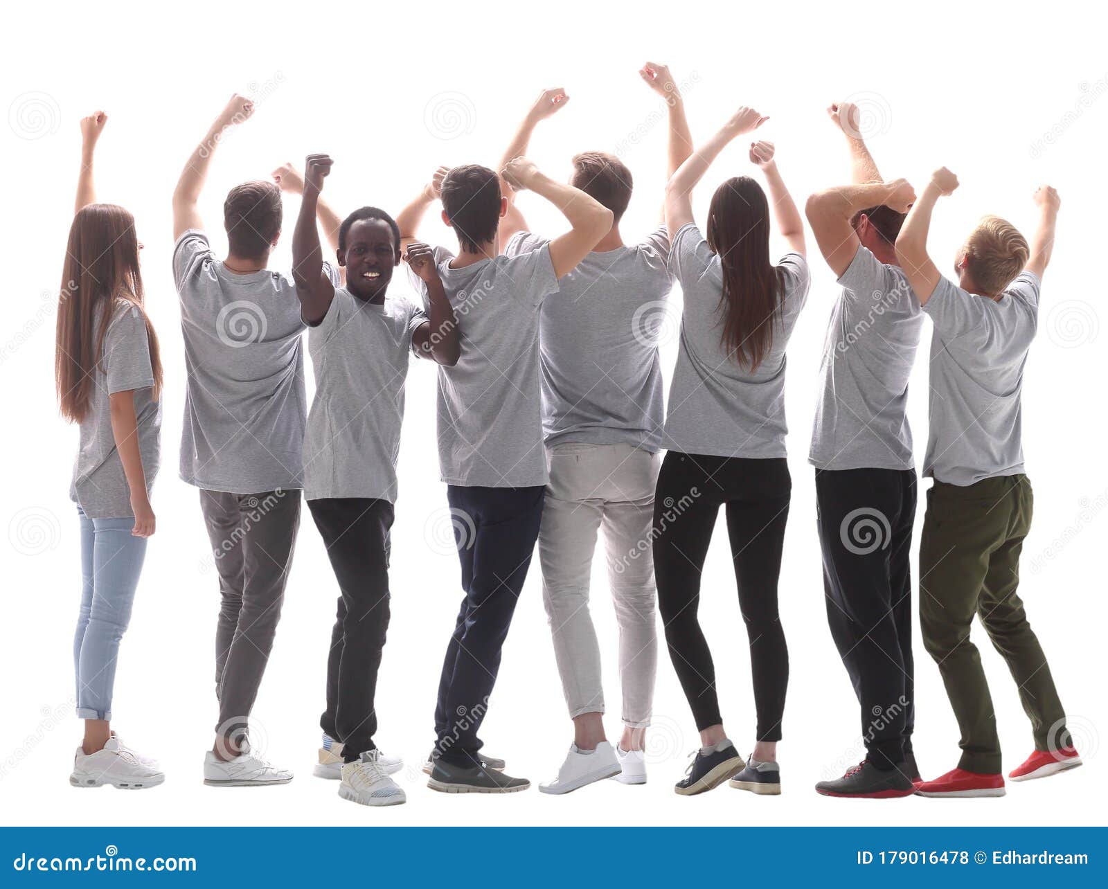 Rear View. a Group of Happy Young People Looking Forward Stock Photo ...