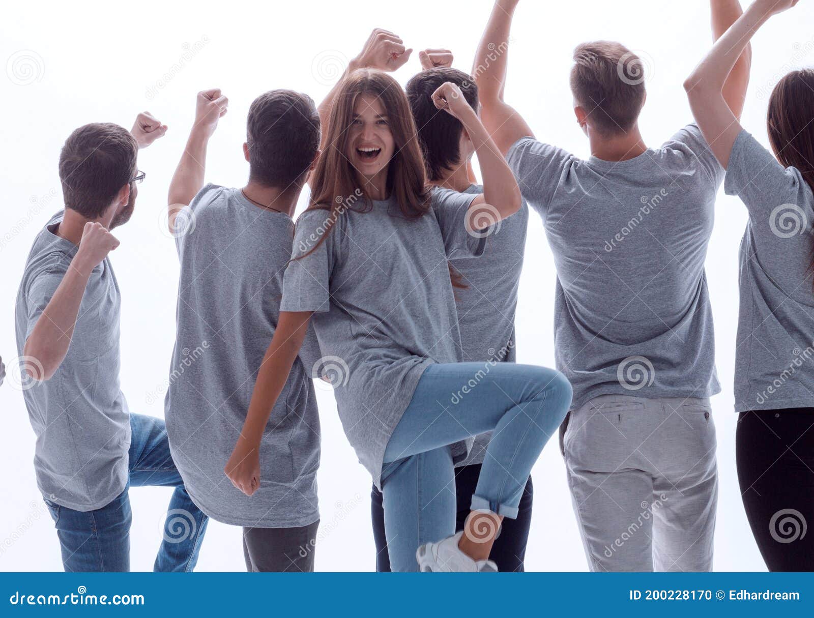 Rear View. a Group of Happy Young People Looking Forward Stock Photo ...