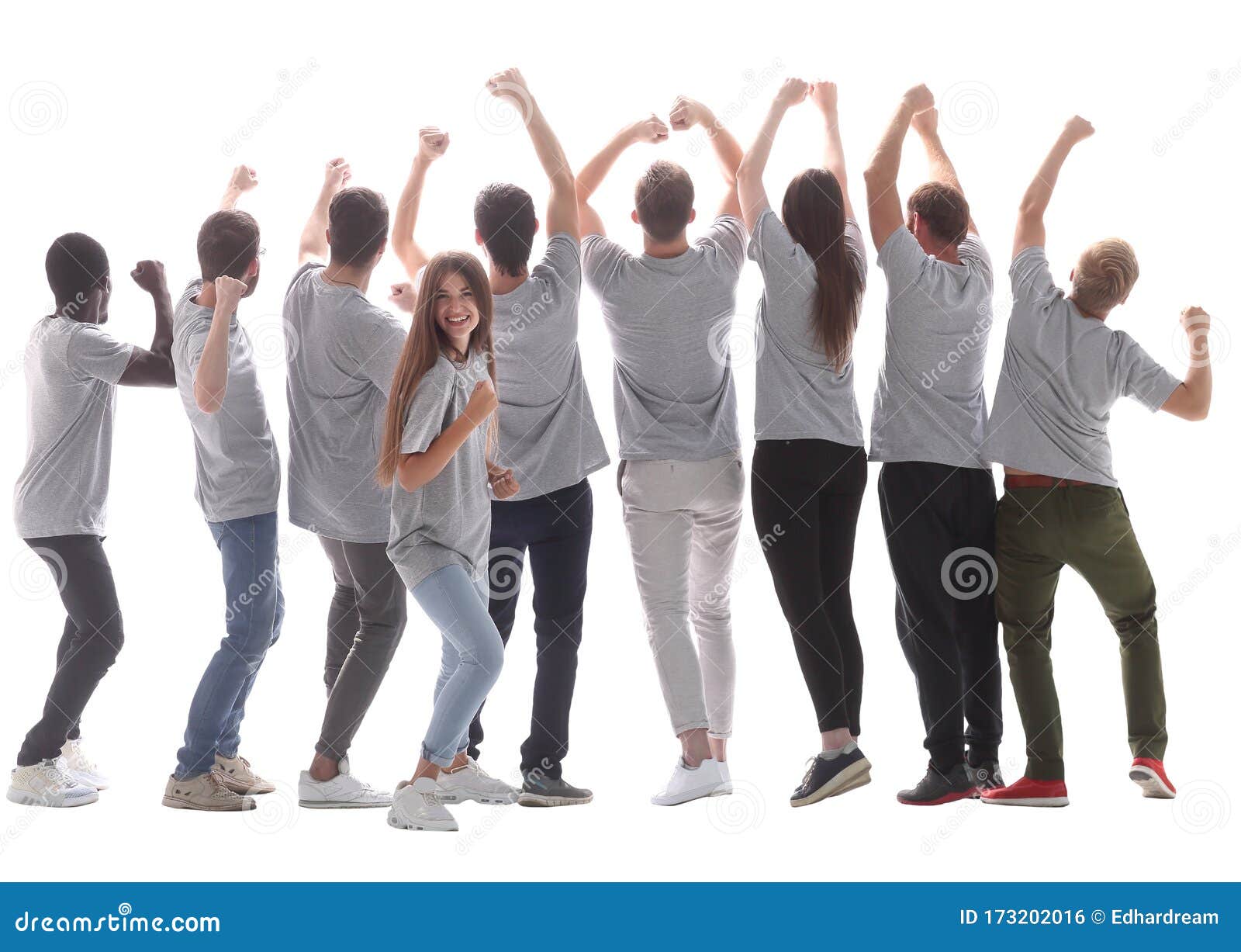 Rear View. a Group of Happy Young People Looking Forward Stock Photo ...