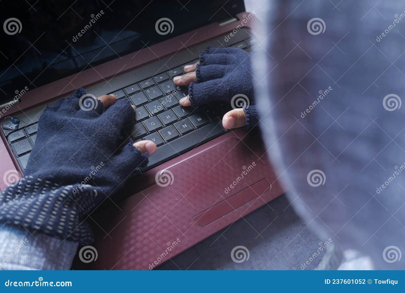 Rear View of Hacker Hand Stealing Data from Laptop Top Down Stock Photo ...