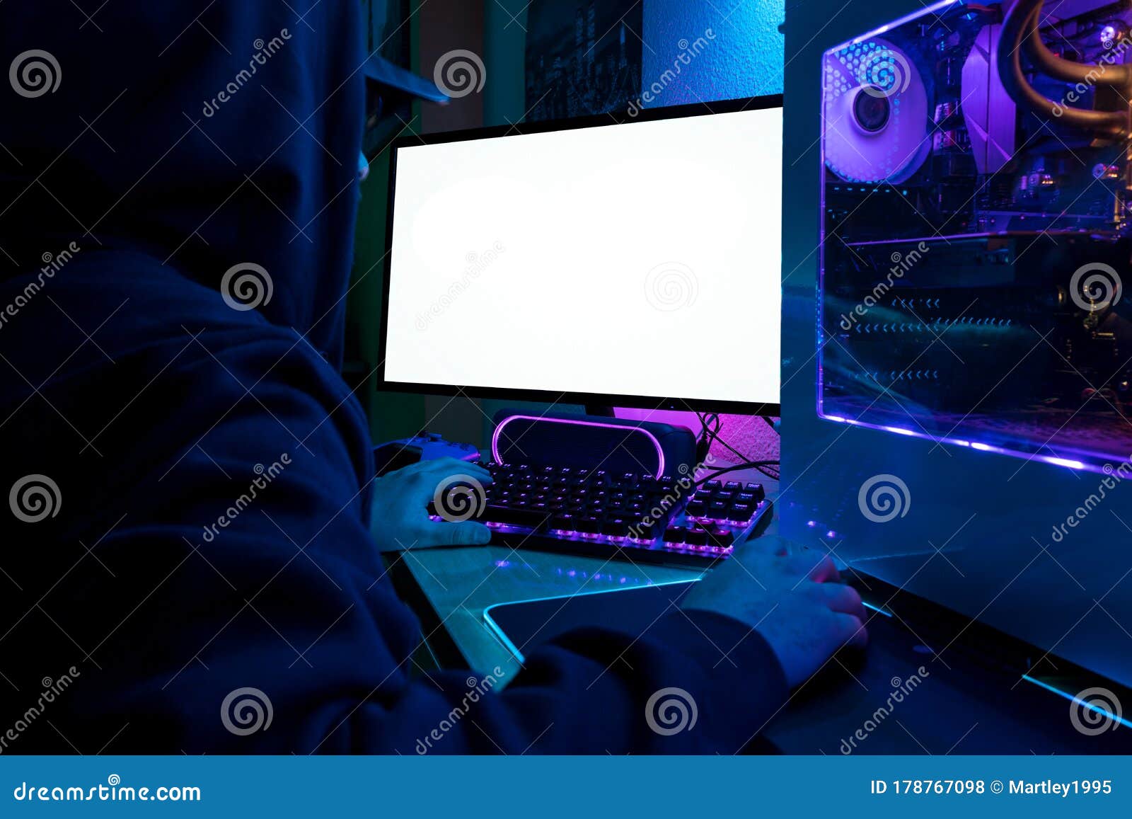 Rear View of a Hacker with Pc. Stock Photo - Image of connection ...